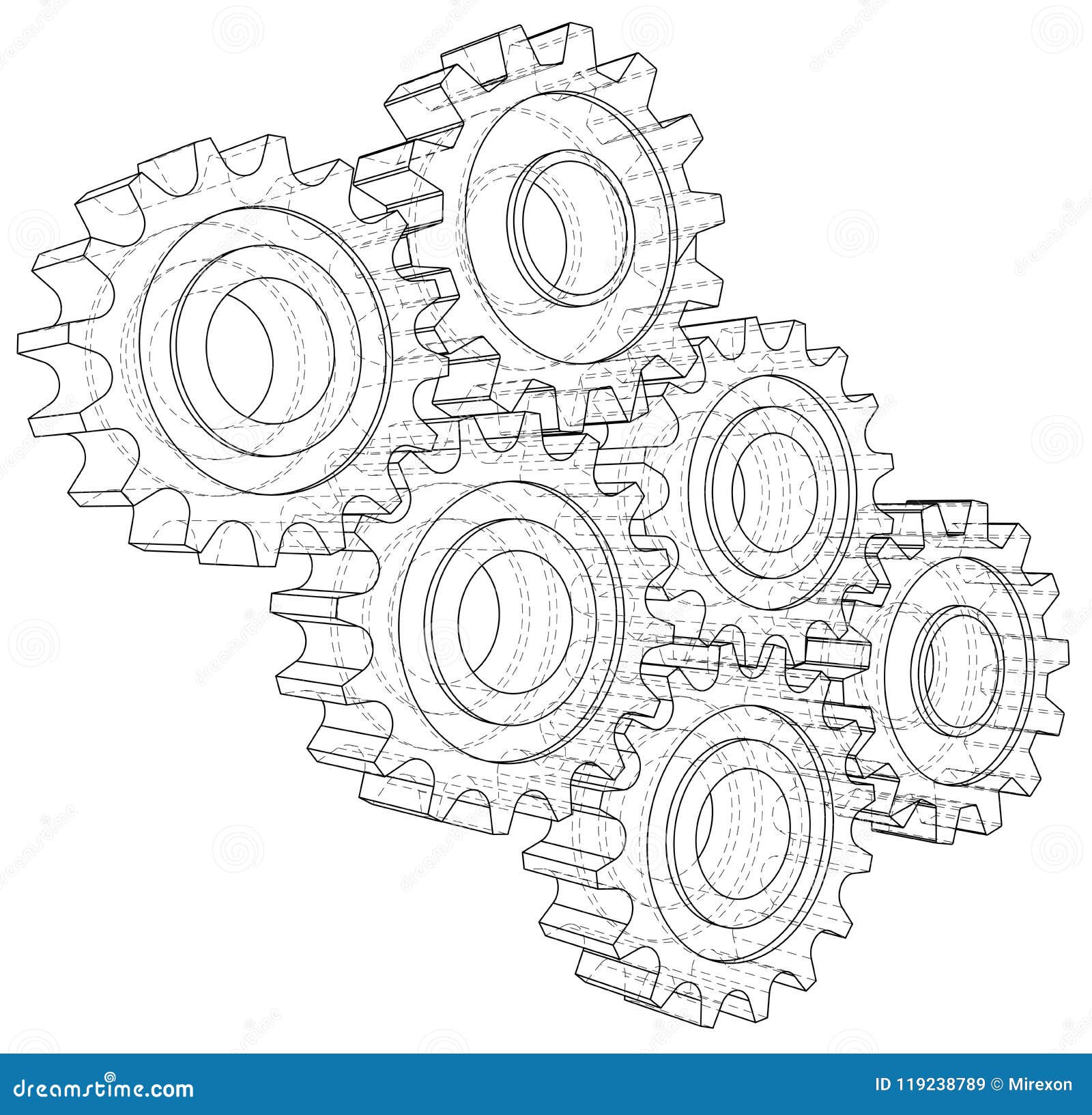 Gear Sketch. Vector Rendering of 3d Stock Vector - Illustration of ...