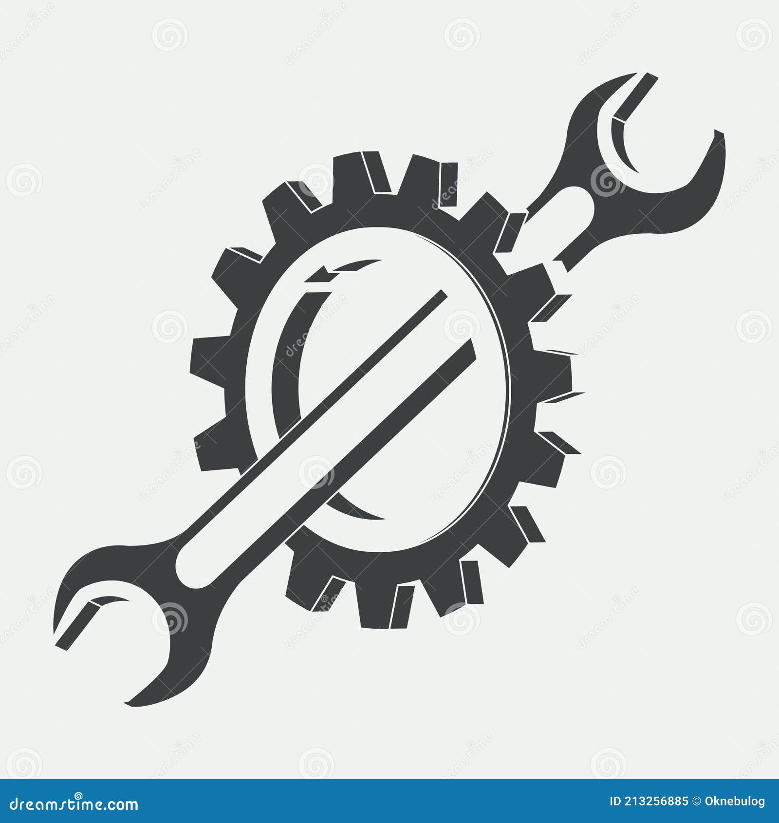 Gear and Spanner Vector Icon. Black and White Illustration in Flat ...