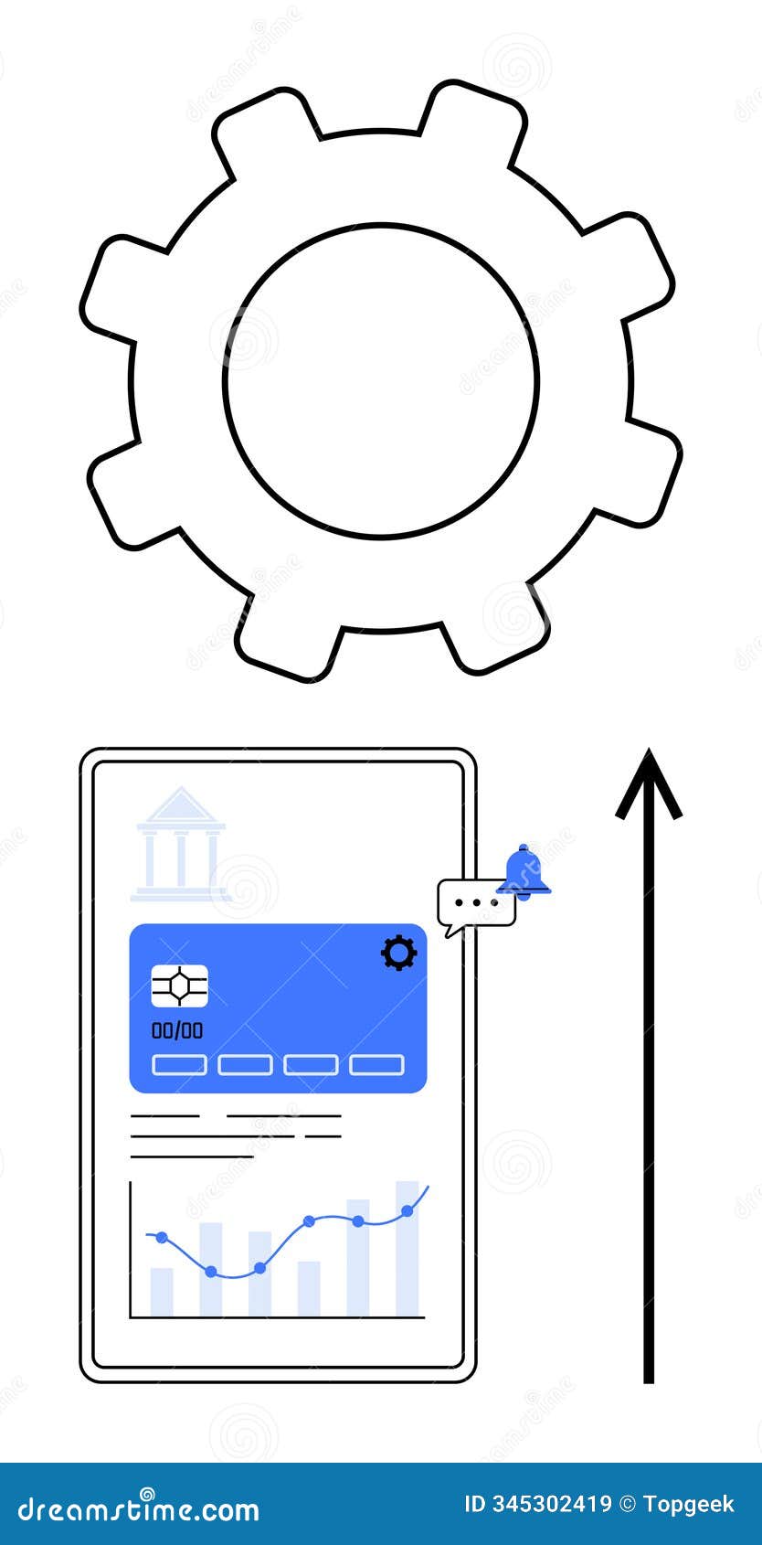 Gear and Tablet Symbolizing Technology and Data Growth with Upward ...