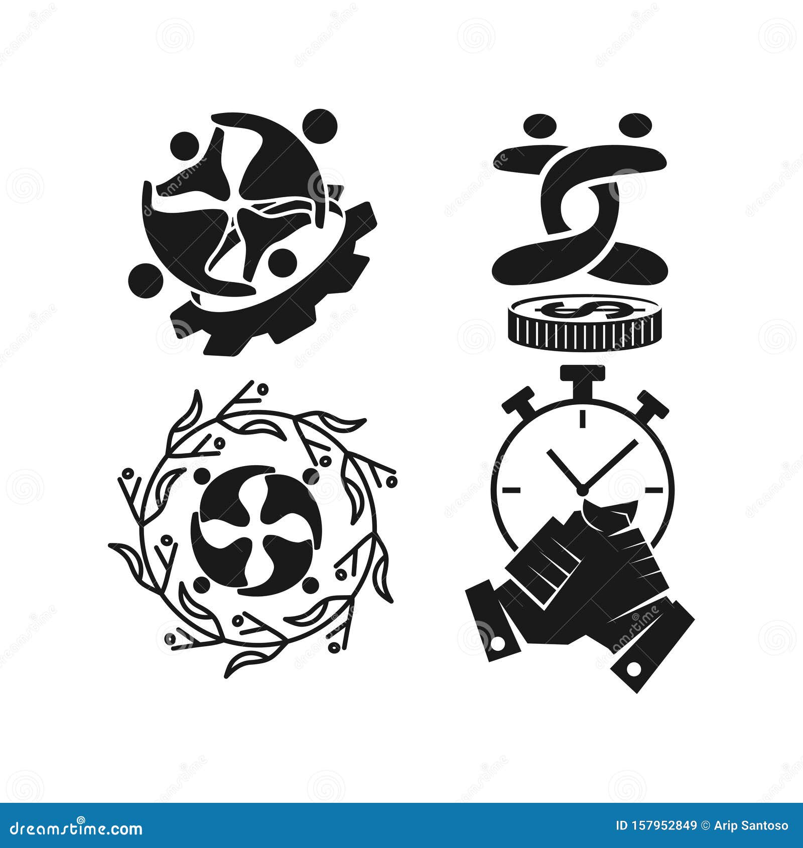 Gear Time Money Commitment Teamwork Together Black Logo Stock Vector ...