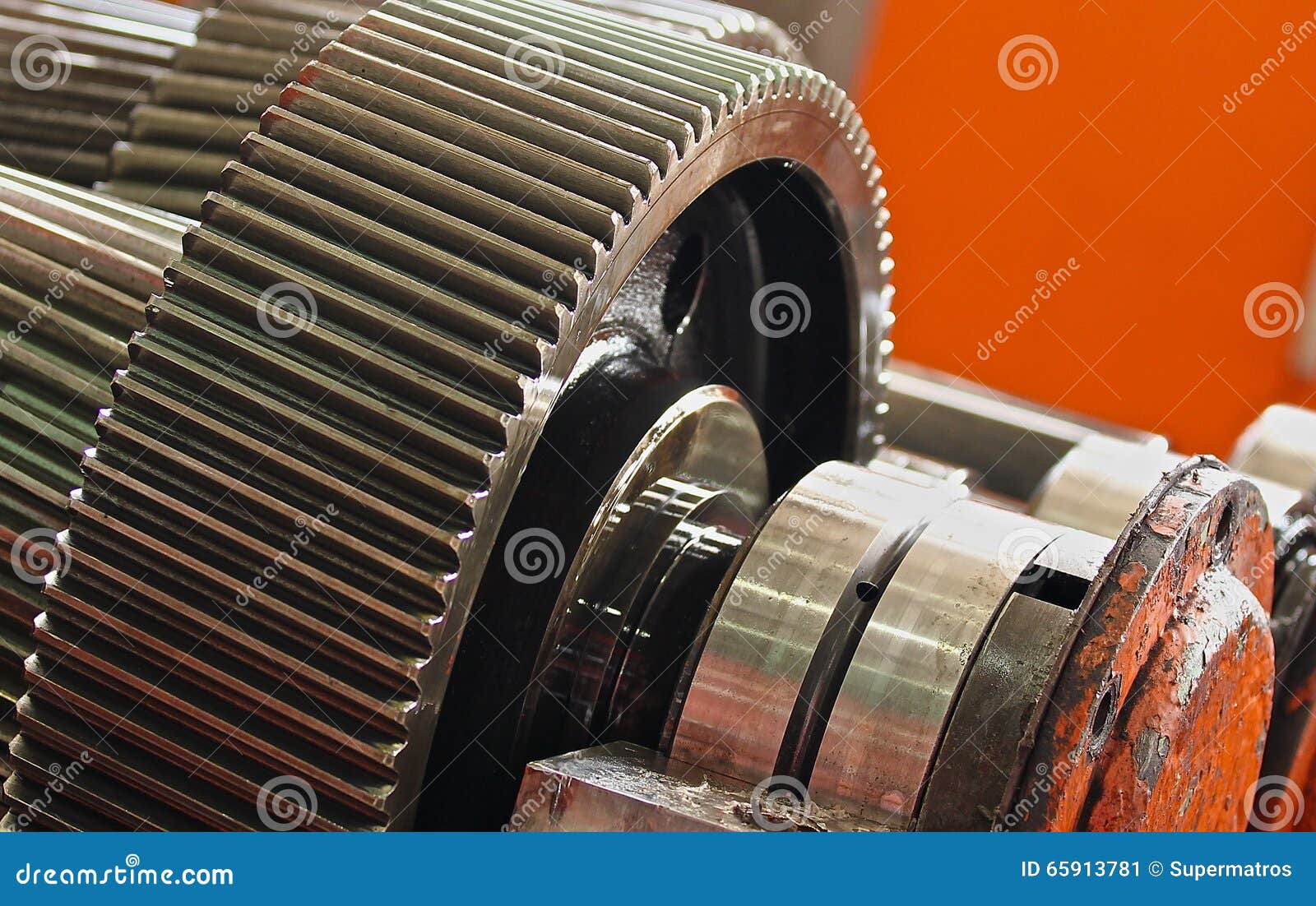 The gear train in the gear stock image. Image of mill - 65913781