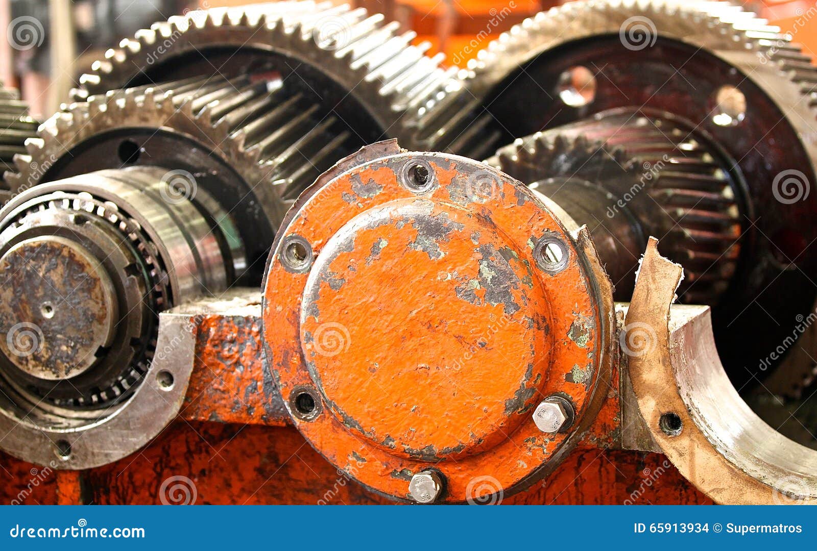 The gear train in the gear stock photo. Image of steel - 65913934
