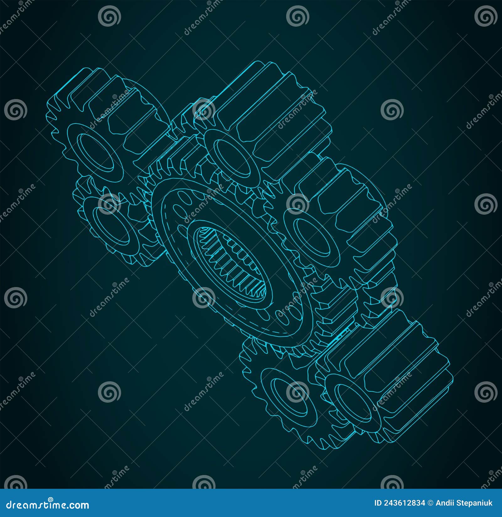 Gear Transmission Isometric Blueprints Vector Illustration ...