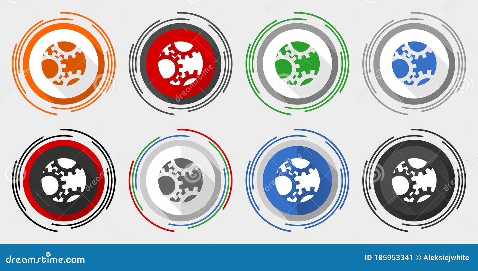 Gear Vector Icon Set, Modern Design Flat Graphic in 8 Options for Web ...