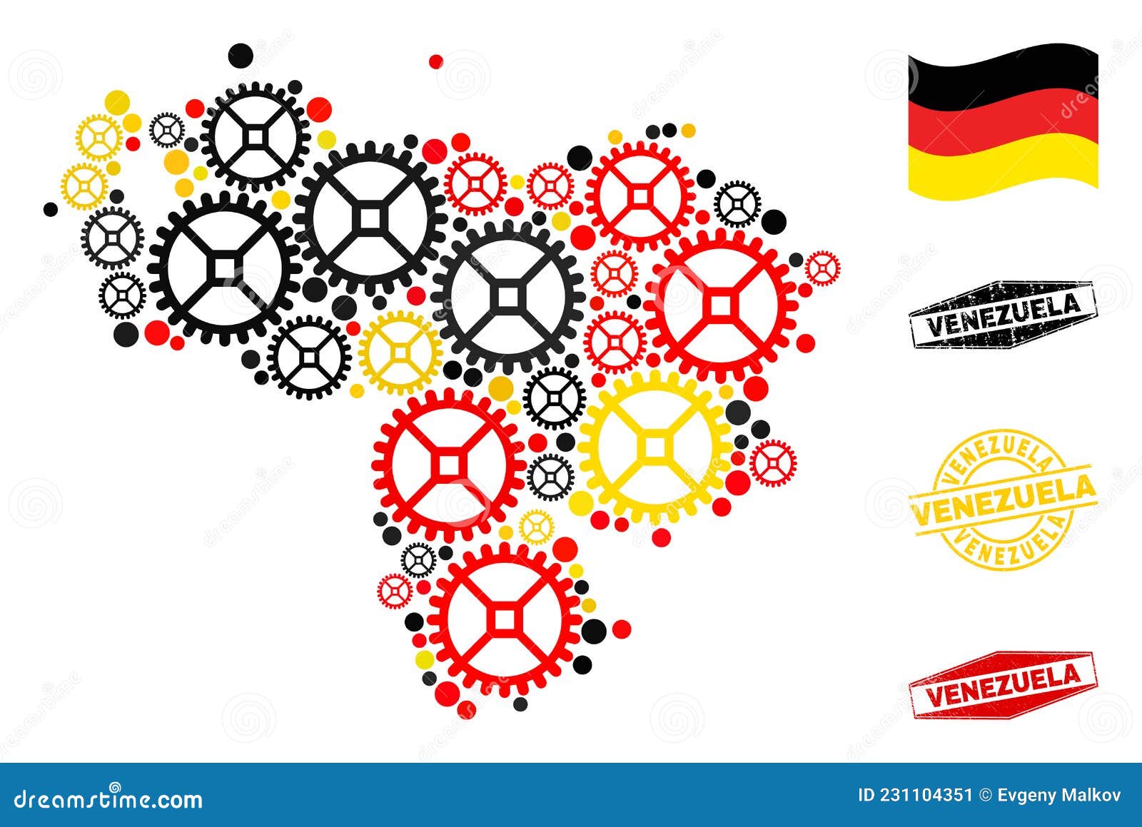 Workshop Mosaic Venezuela Map in German Flag Colors and Grunge Stamps ...