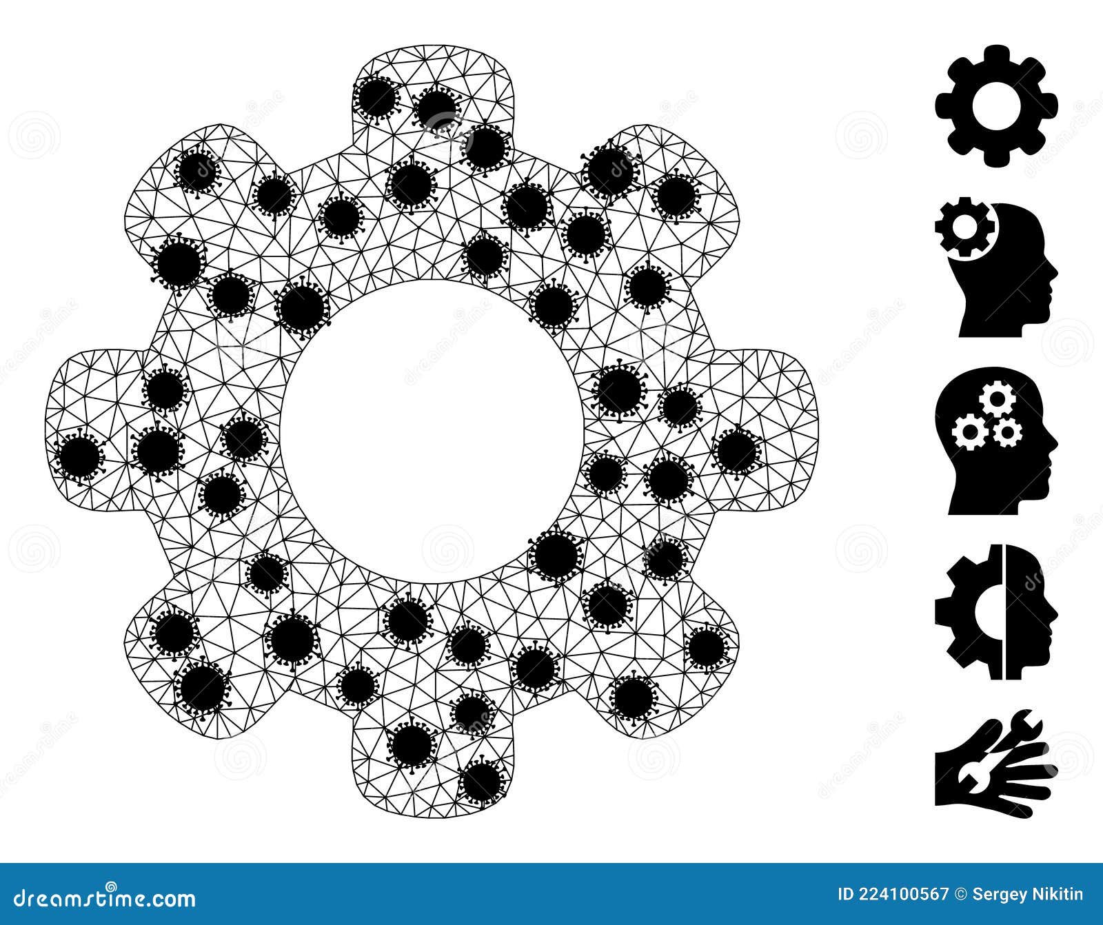 Gear Wheel Carcass Mesh Icon with Flu Nodes Stock Vector - Illustration ...