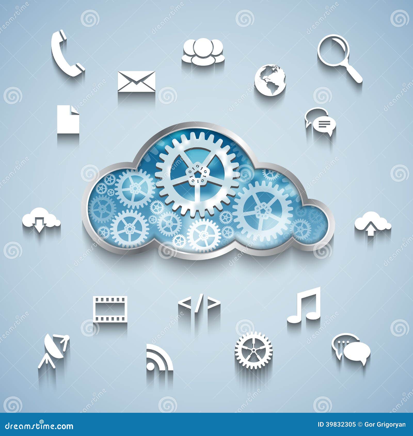 Gear Wheel Cloud and Communication and Network Flat Design Stock Vector ...