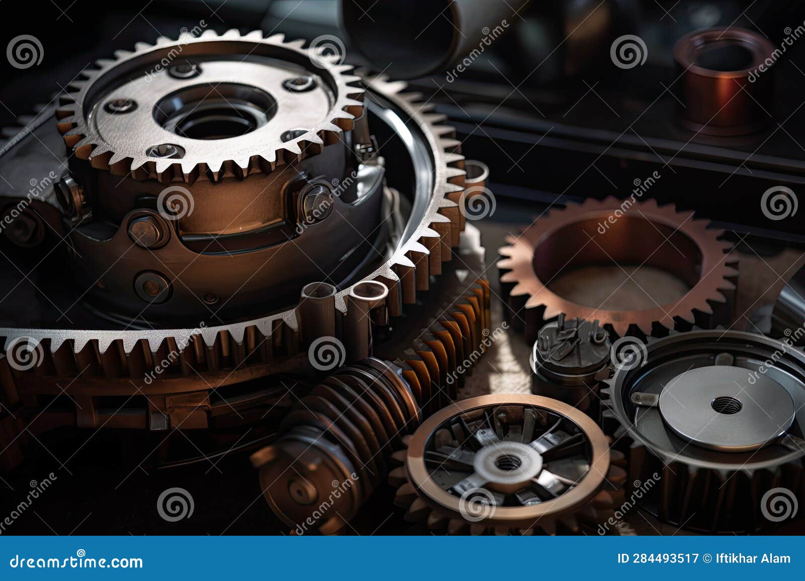 Gear Wheel and Gearbox on a Dark Background. Selective Focus Stock ...