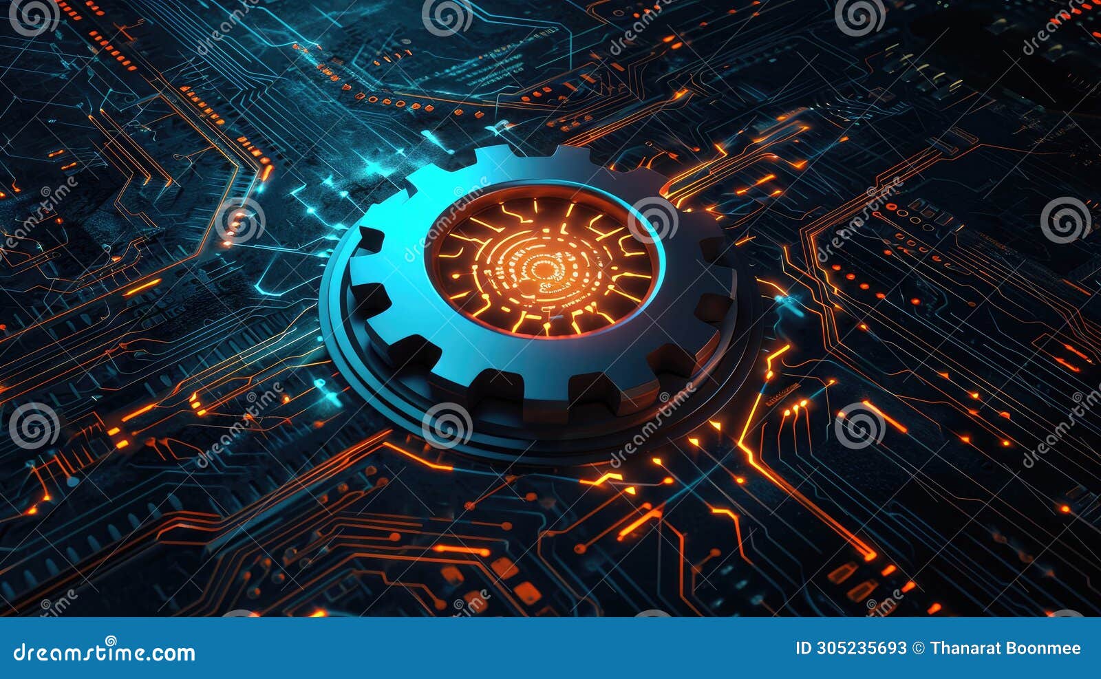 A Gear Wheel Integrated into a Circuit Board, Symbolizing Hi-tech ...