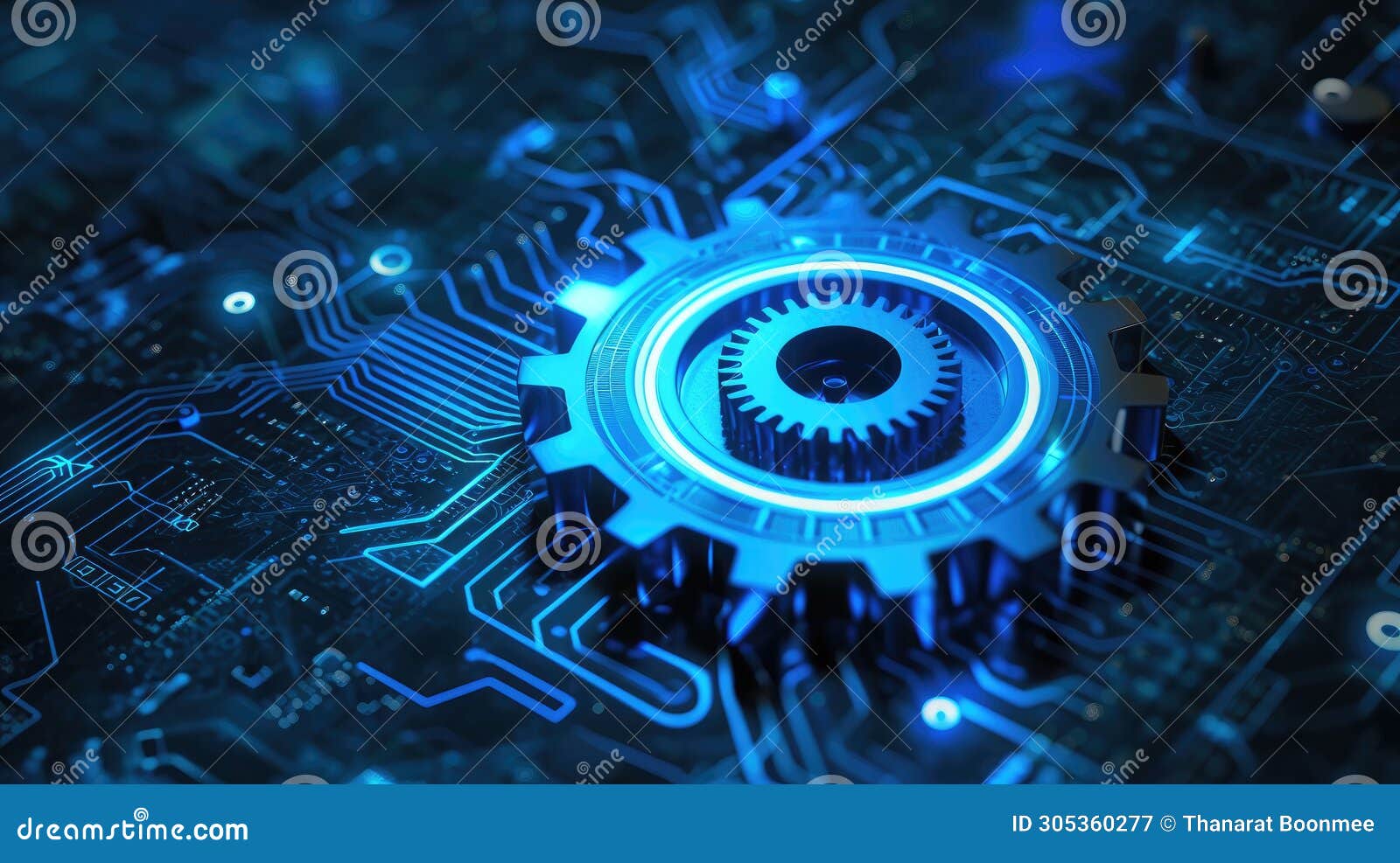 A Gear Wheel Integrated into a Circuit Board, Symbolizing Hi-tech ...