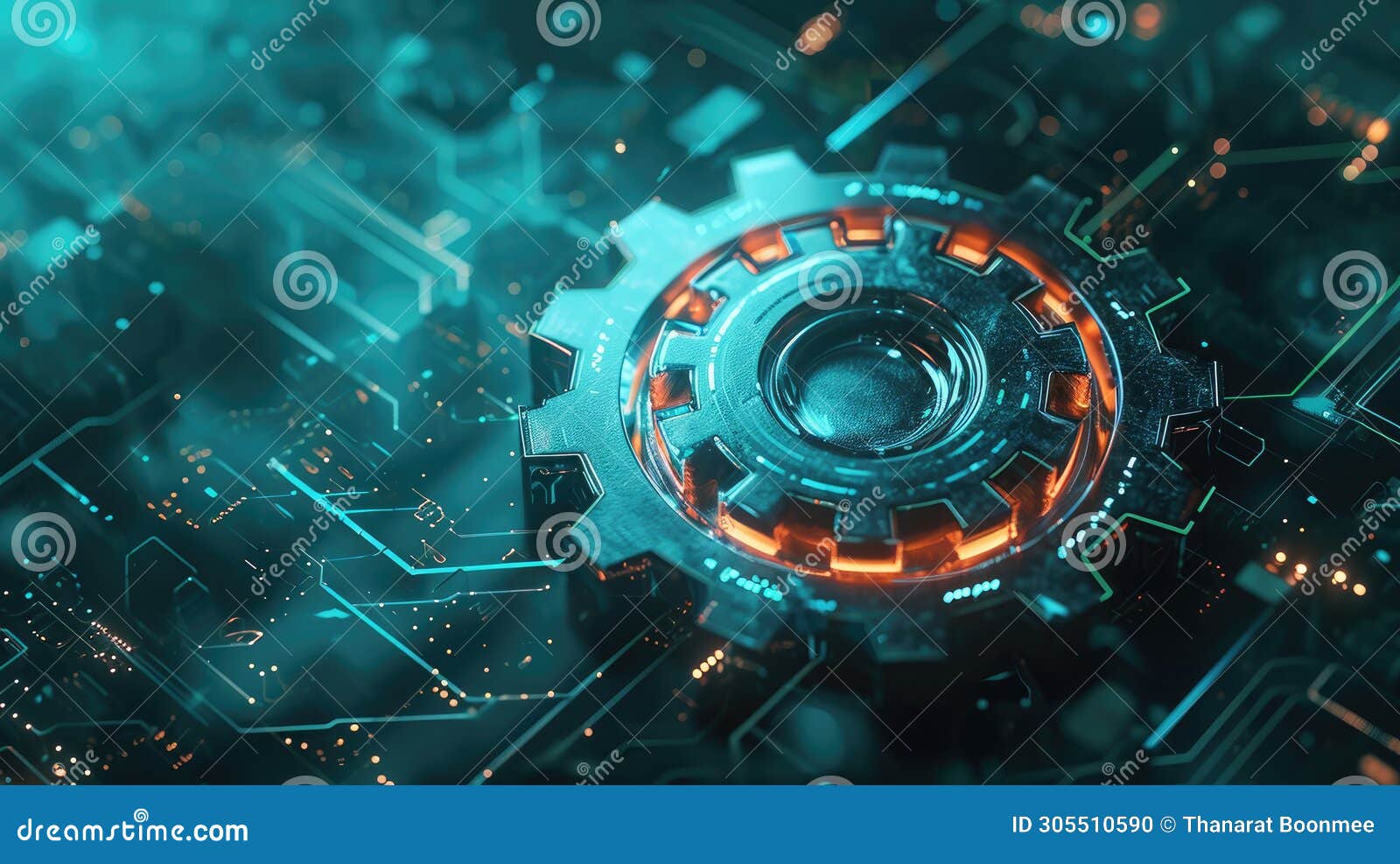 A Gear Wheel Integrated into a Circuit Board, Symbolizing Hi-tech ...