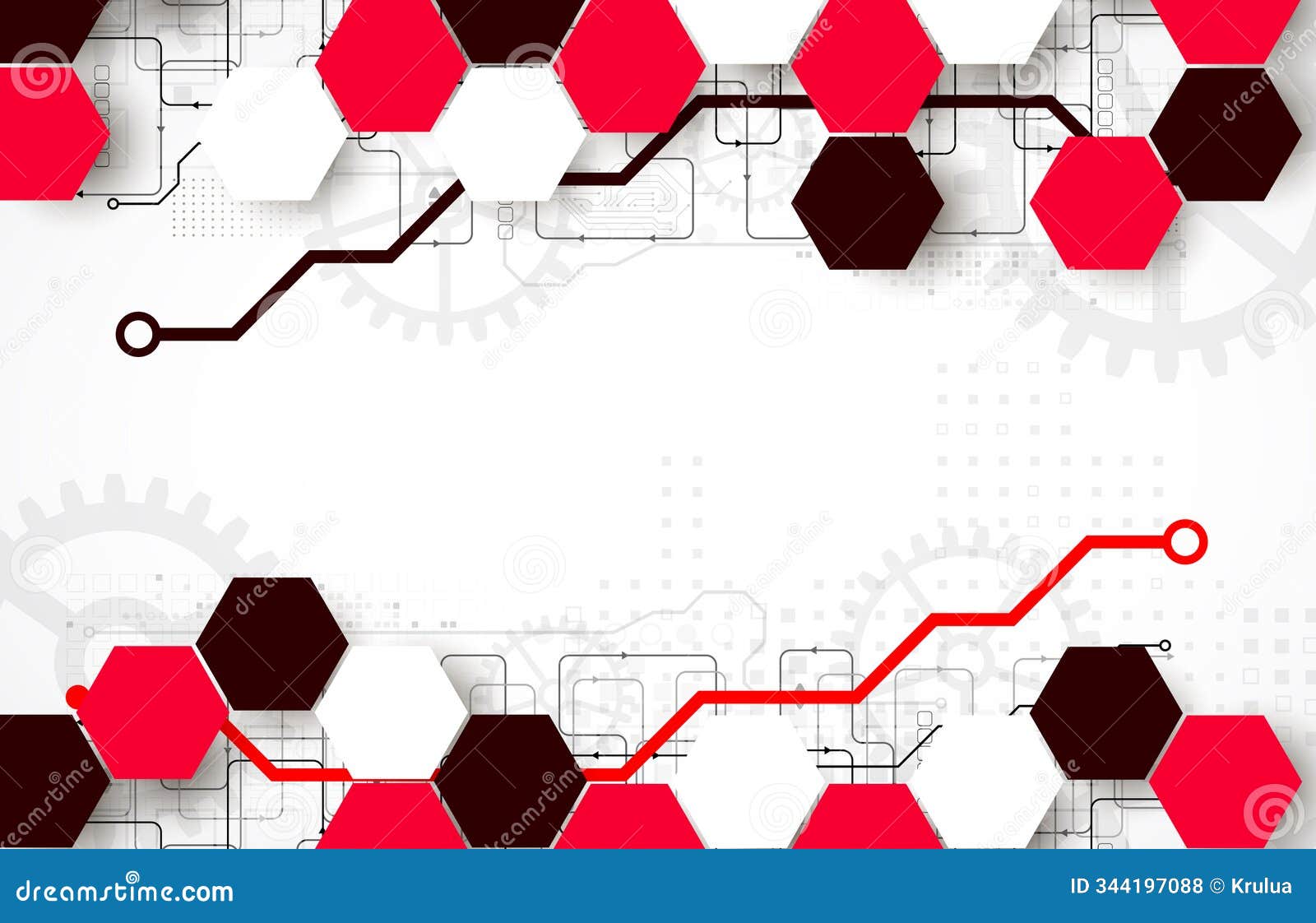 Gear Wheel Technology Background with Hexagons. Hand Drawn Vector Stock ...