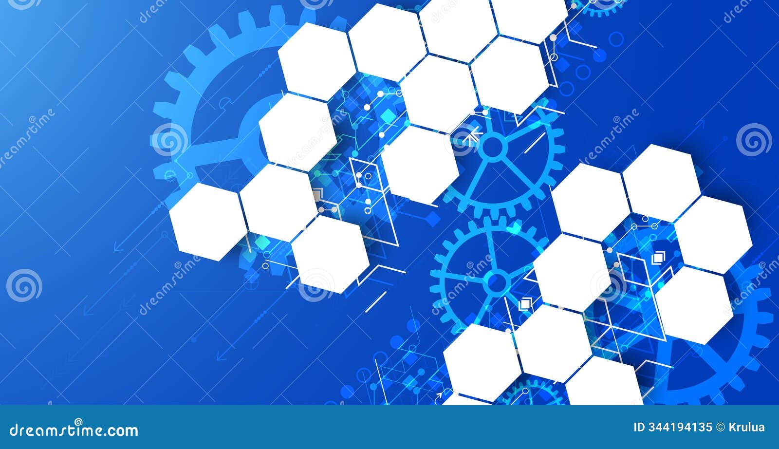 Gear Wheel Technology Pattern on Blue Gradient Background with Hexagons ...