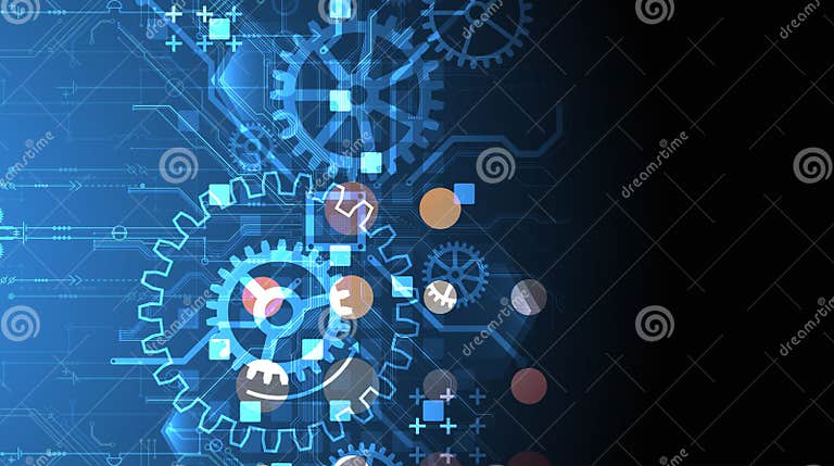Gear Wheel Technology Pattern on Gradient Background. Hand Drawn Vector ...