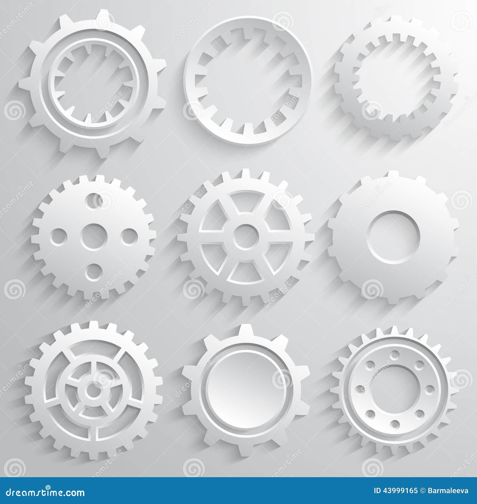 Gear Wheels Icon Set. Nine 3d Gears on a Gray Stock Vector ...