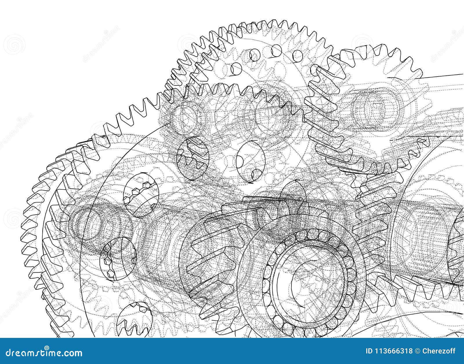 Gearbox Sketch. 3d Illustration Stock Illustration - Illustration of ...