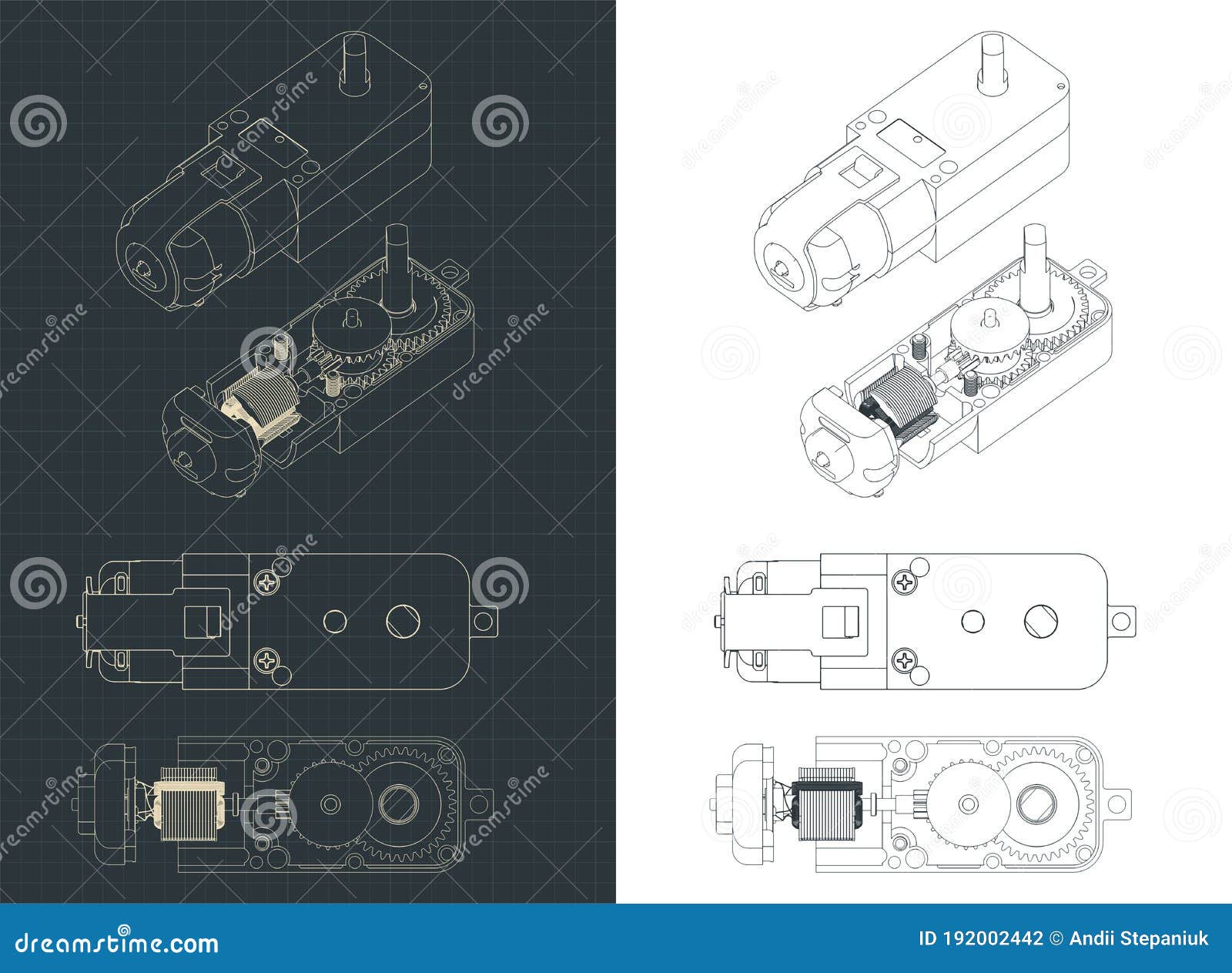Illustration Of Geared Motor Sketch With View Projection Stock Image ...