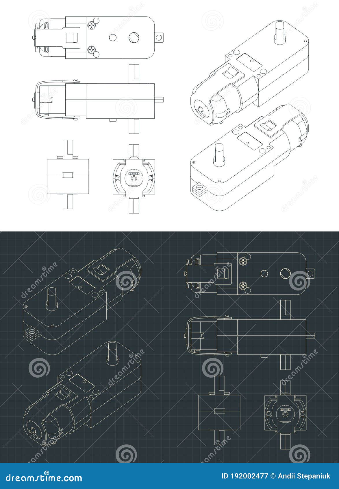 Geared Motor DC drawings stock vector. Illustration of gears - 192002477