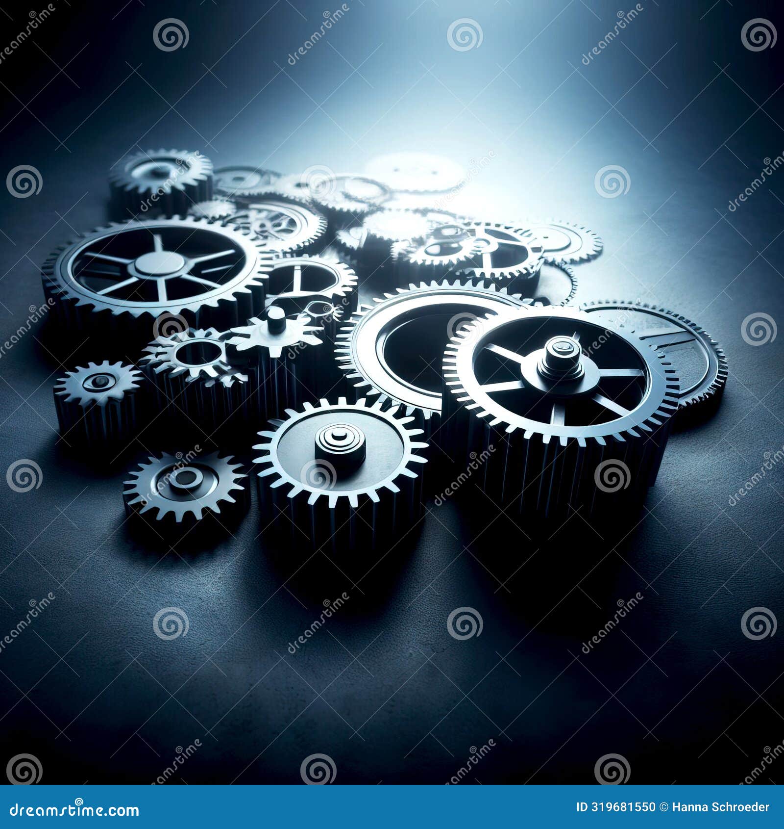 Gears on a Blue Background, Engine Gears, Industrial Background, Close ...