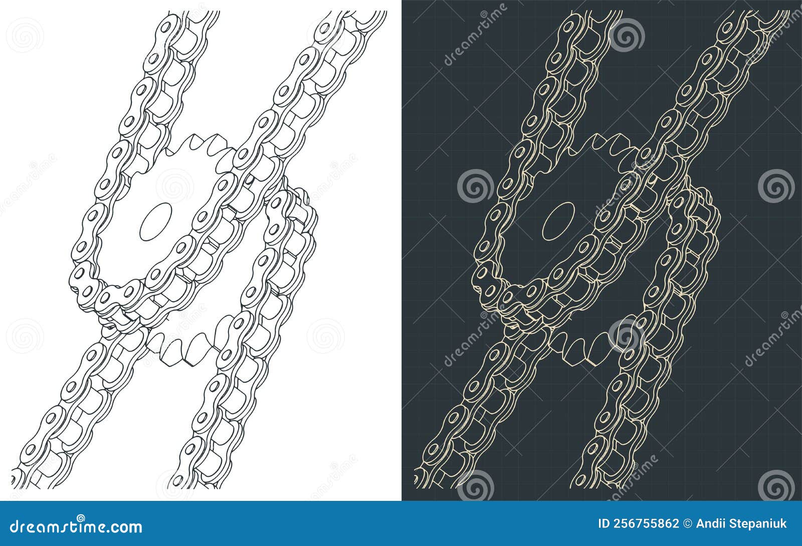 Gears and Chain Drive Blueprints Stock Vector - Illustration of heavy ...