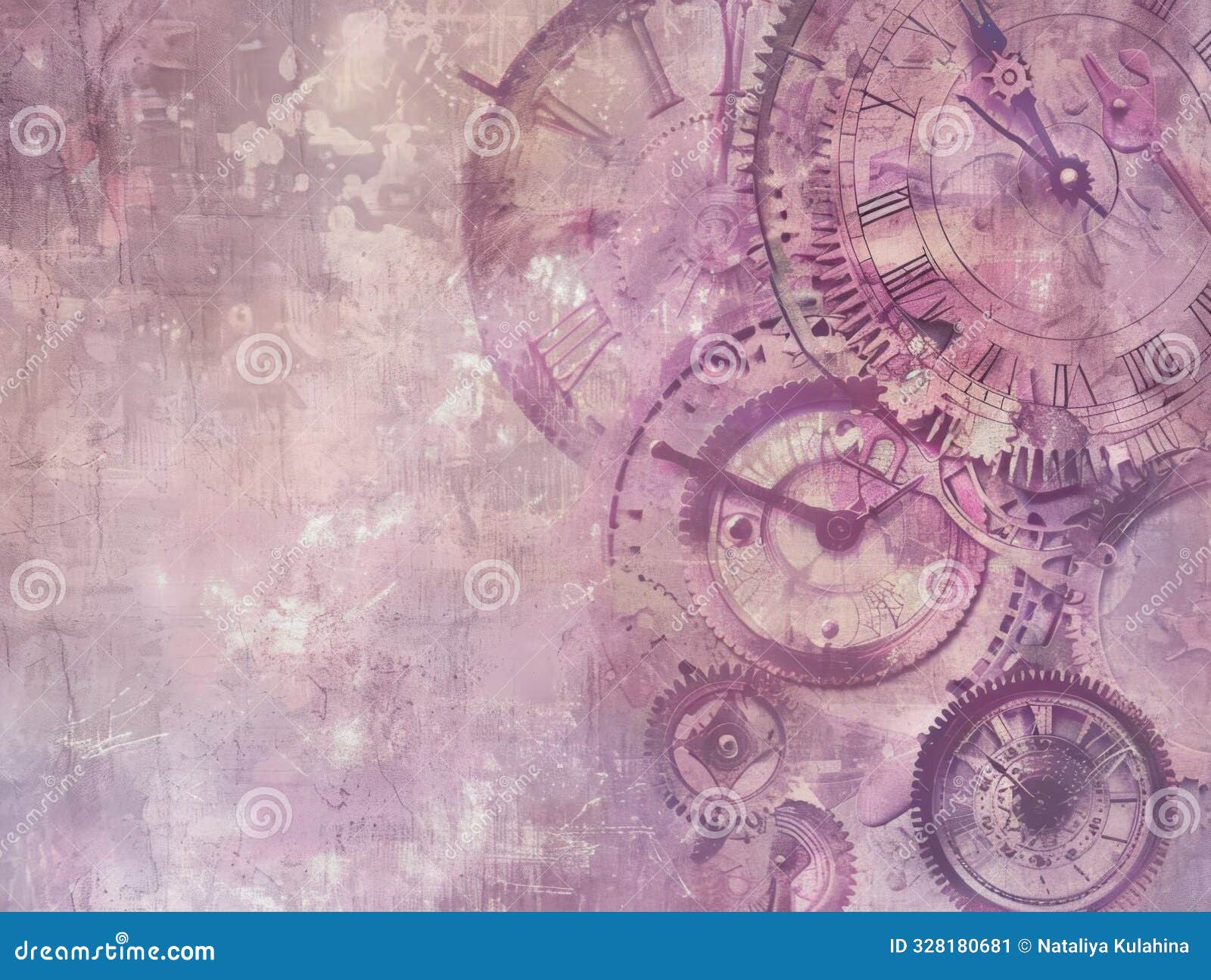 Gears and Clock Faces in a Pink Vintage Style Stock Image - Image of ...