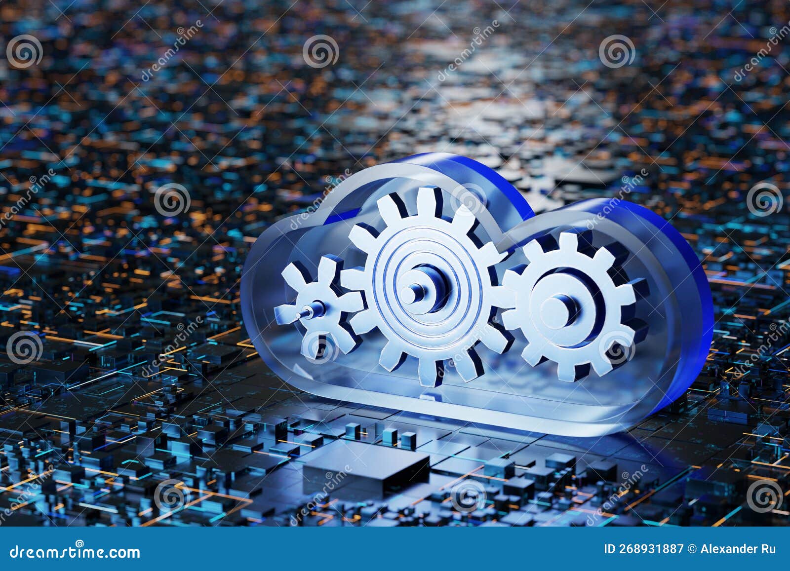 Gears in the Cloud. Cloud Technologies Concept. 3d Cloud Computing ...