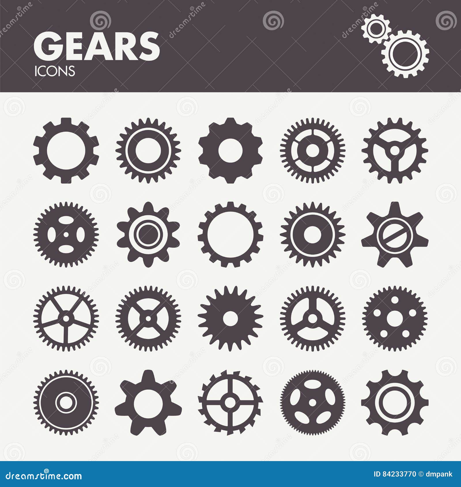 Gears and cogs icons set stock vector. Illustration of control - 84233770