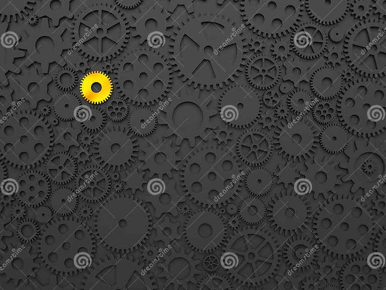 Gears and Cogs with One Different Colored in Gold Stock Illustration ...