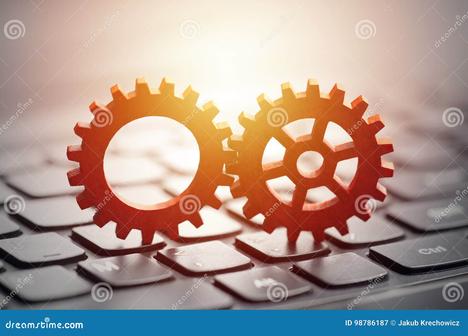 Gears on computer keyboard stock image. Image of keys - 98786187