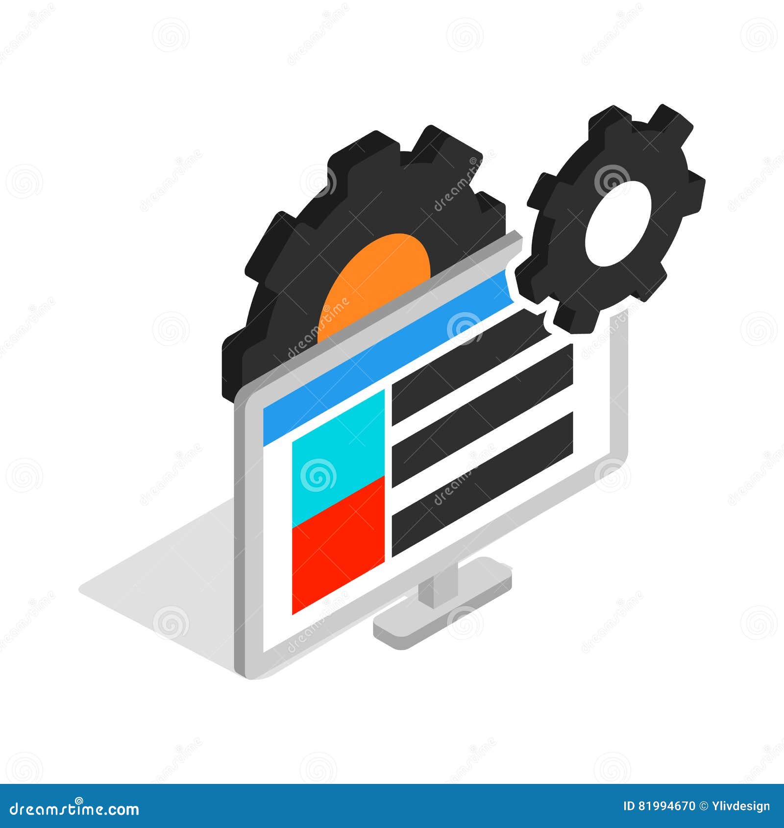 Gears and Computer Monitor Icon Isometric 3d Style Stock Vector ...