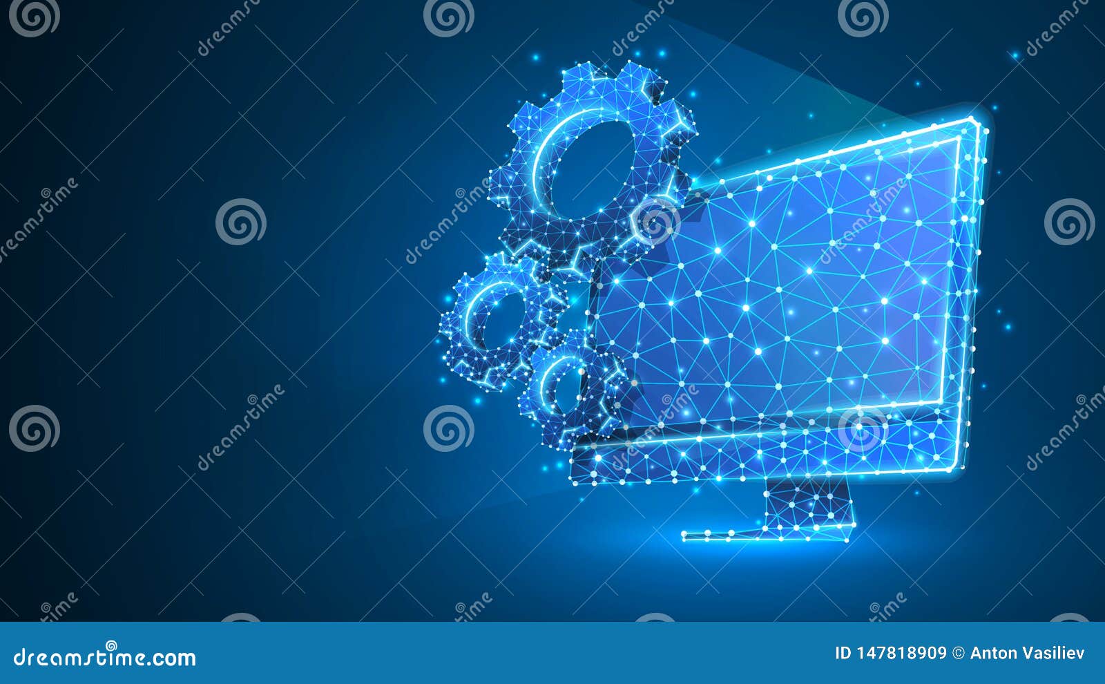 Gears on Computer Monitor. Industry, Business Solution, Technology ...