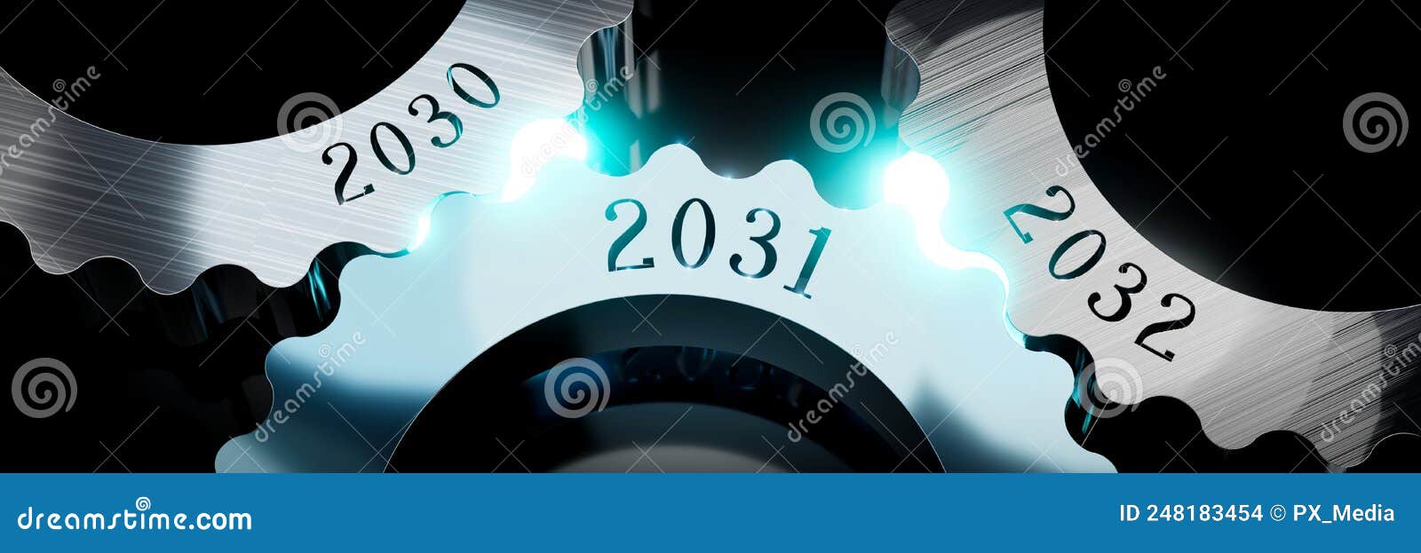 2030, 2031, 2032 - Gears Concept - 3D Illustration Stock Illustration ...