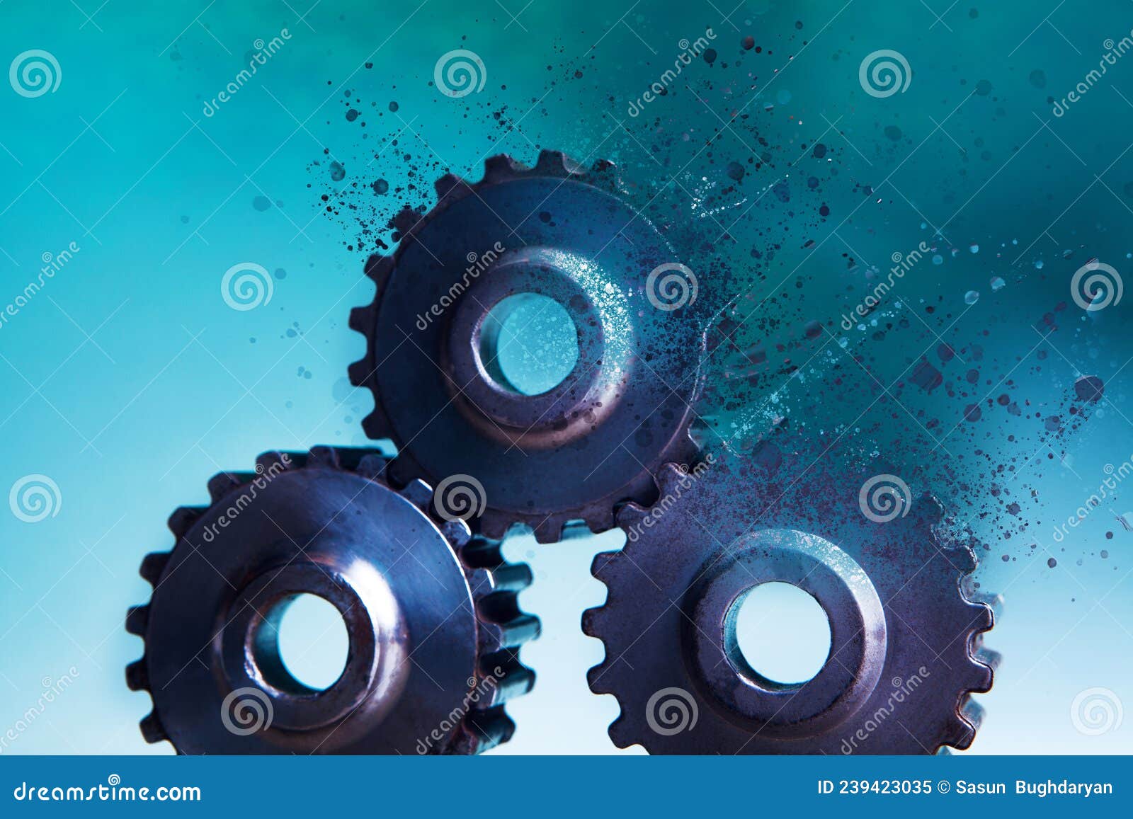 Gears Disappear on a Blue Background Stock Image - Image of explosion ...