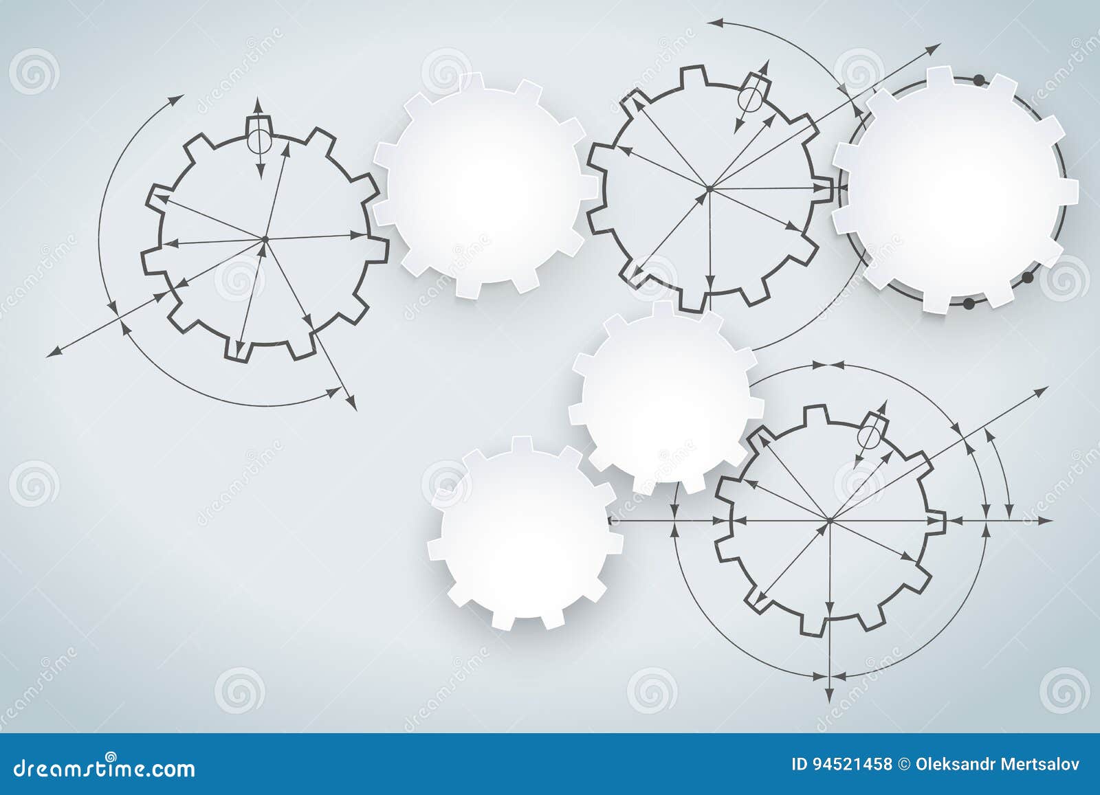 Gears in Engagement. Engineering Drawing Abstract Industrial Background ...