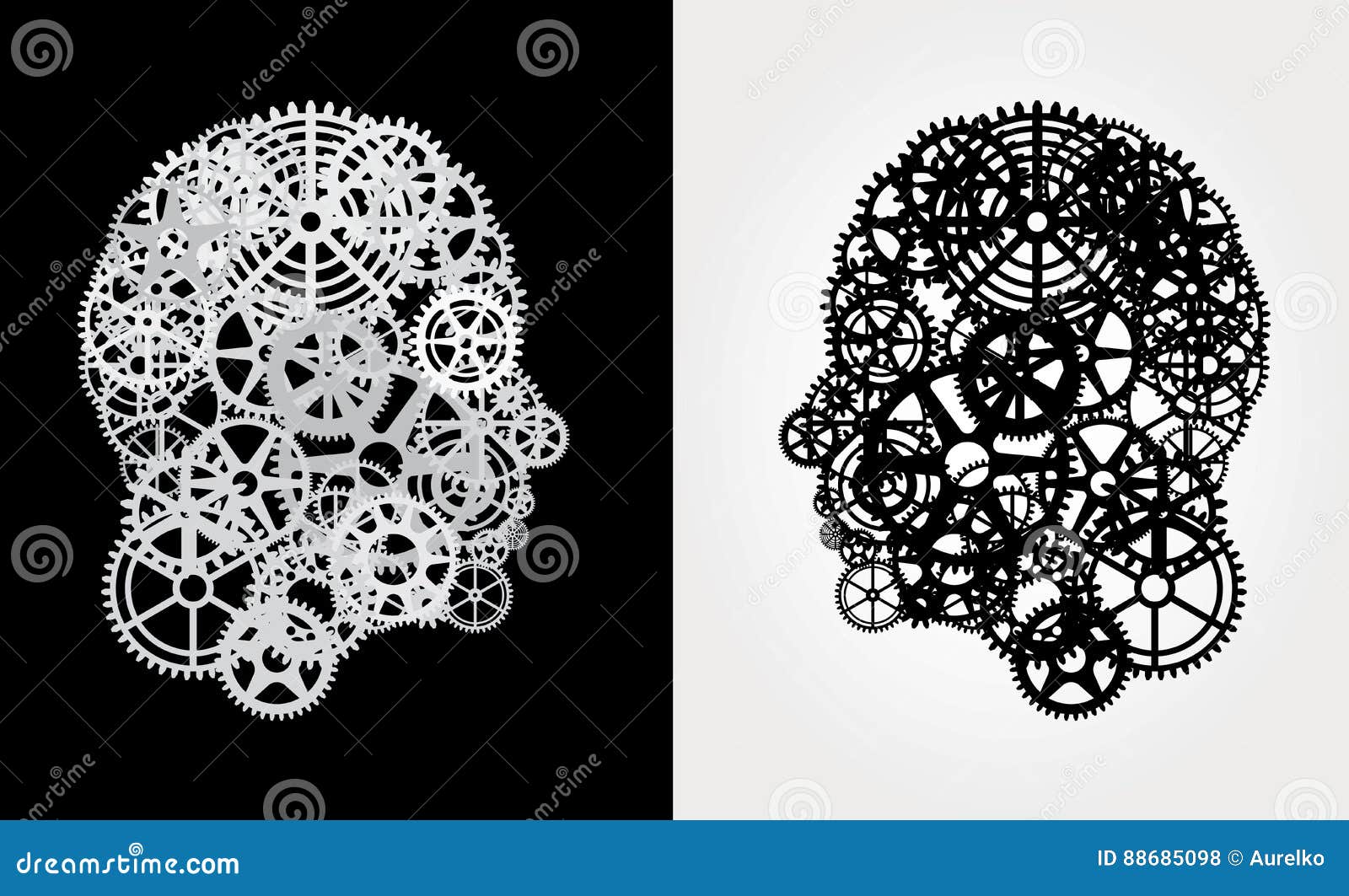 Gears face stock vector. Illustration of brain, male - 88685098