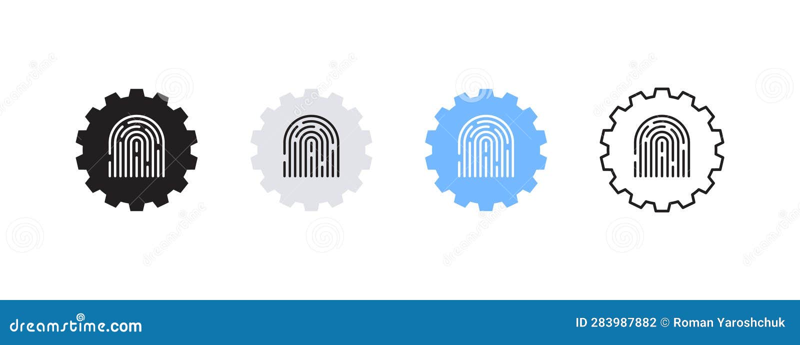 Gears with Fingerprints. Machine Gear Icons. Gear Wheel Collection ...