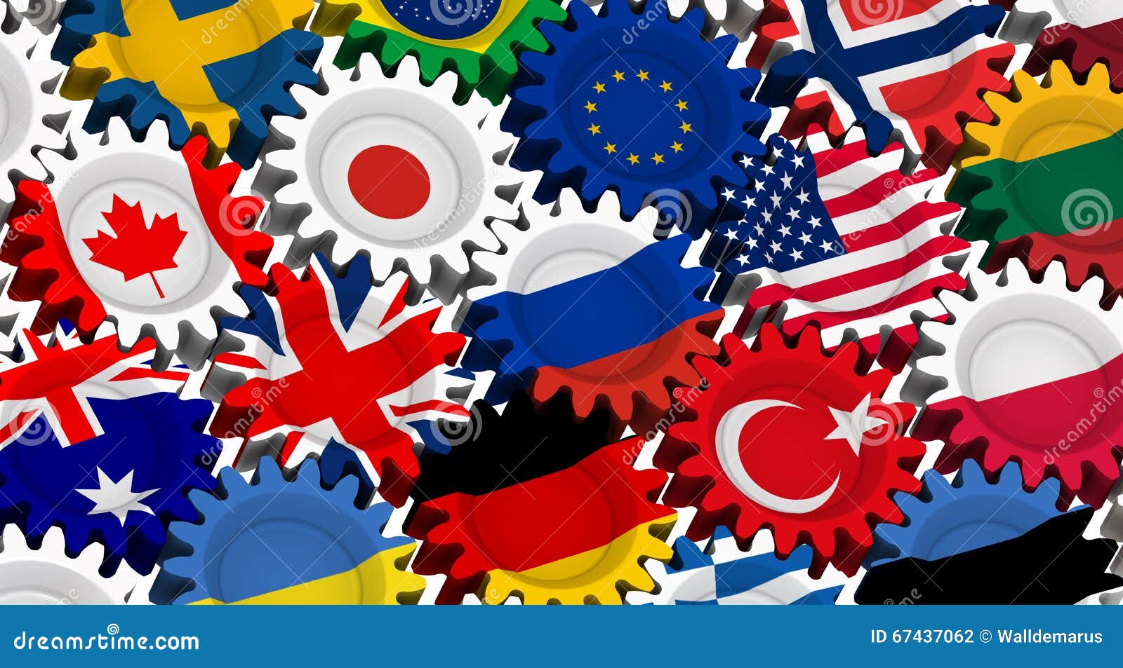 The Gears with the Flags of Countries Stock Illustration - Illustration ...