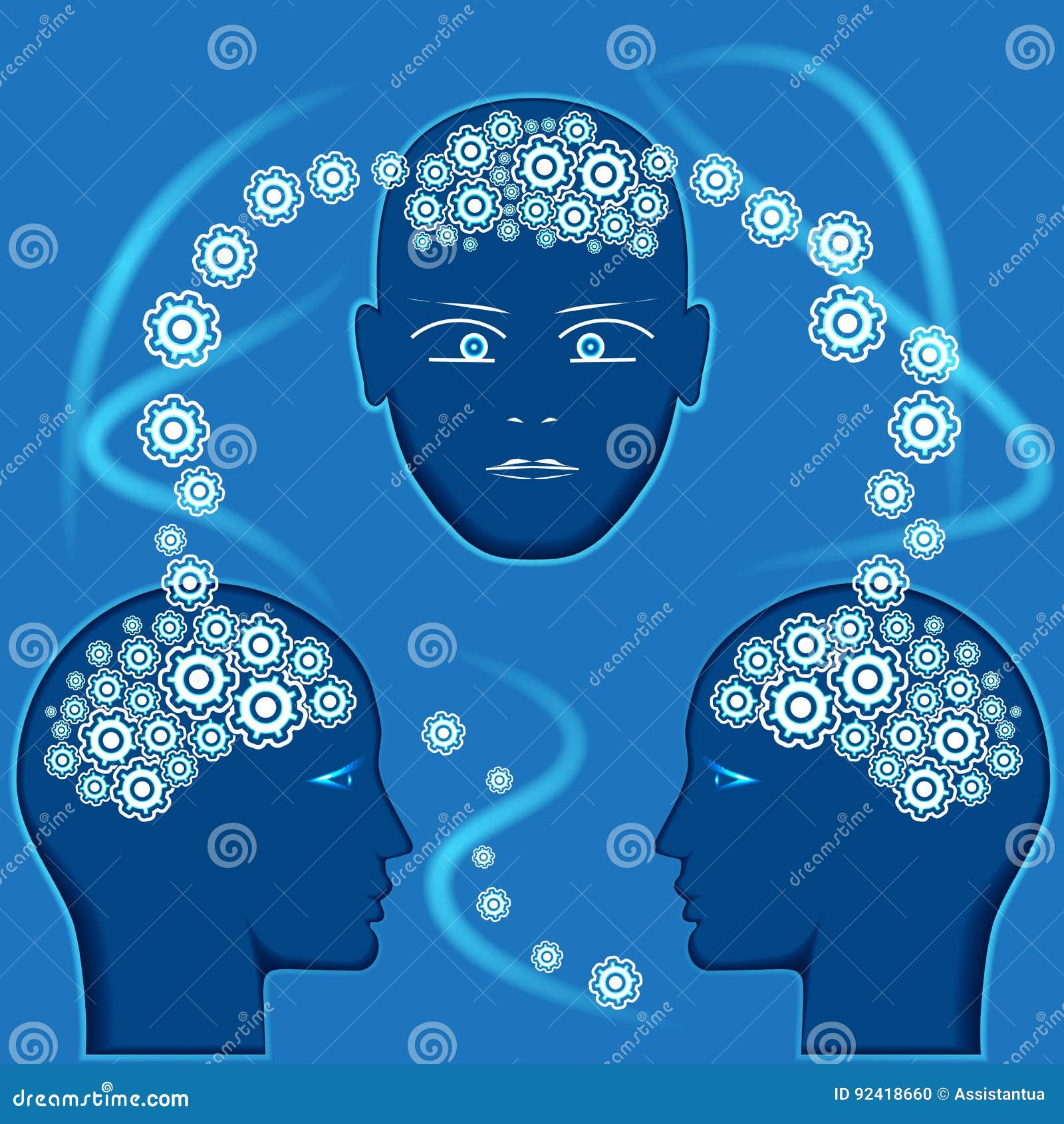 Heads Of Two People With Colourful Shapes Of Abstract Brain For Concept ...