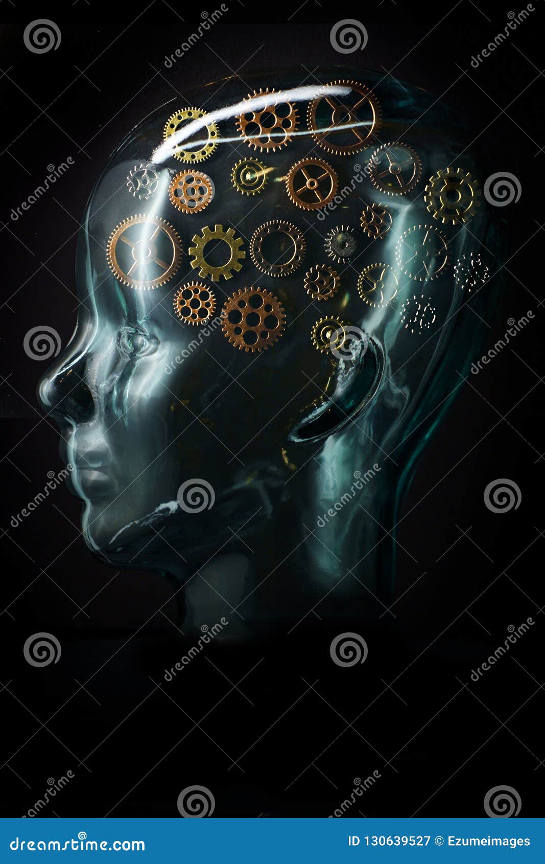 Gears Glass Head Thinking stock image. Image of cogwheel - 130639527