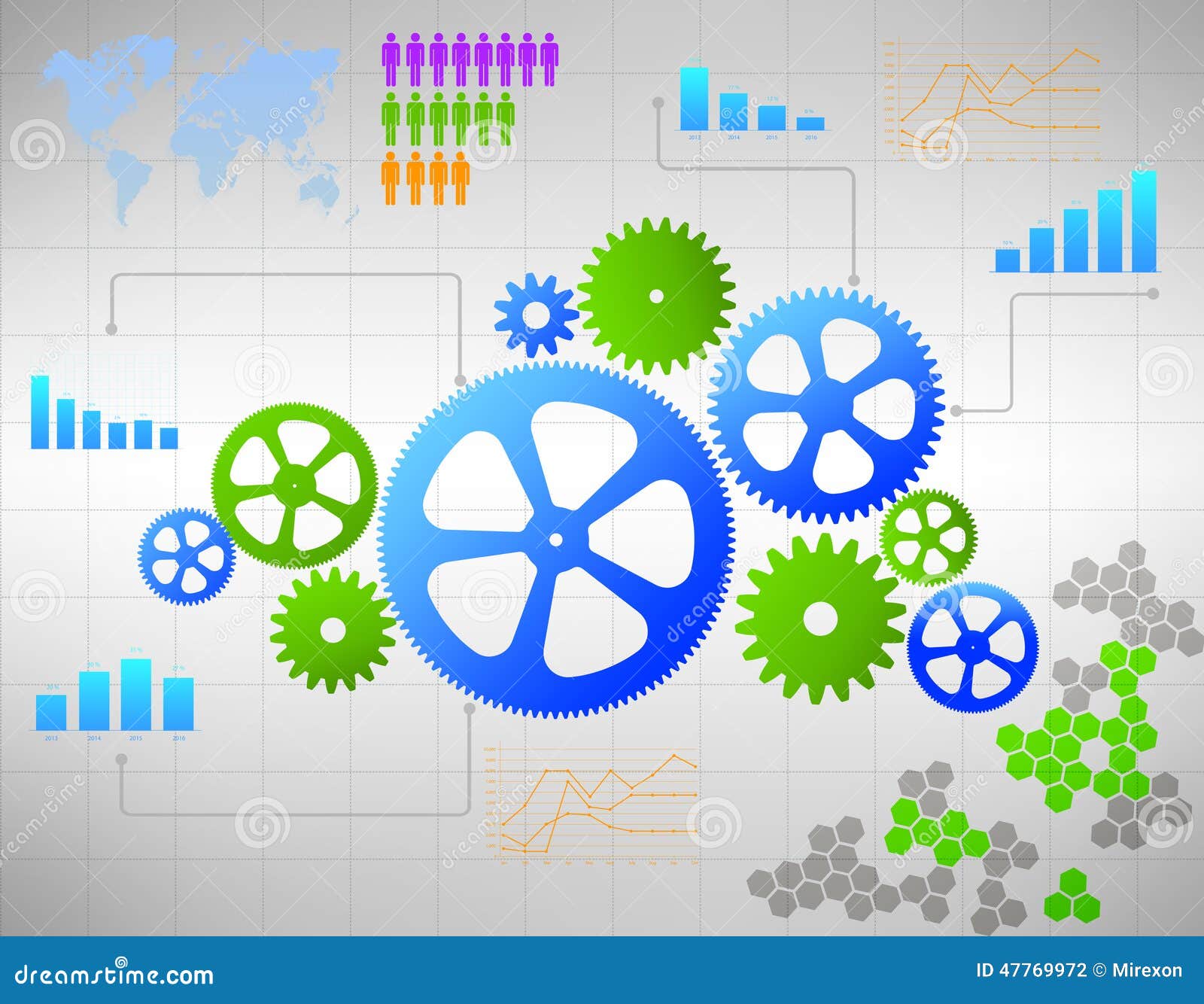 Gears and Graphics with Icons of People. Stock Illustration ...