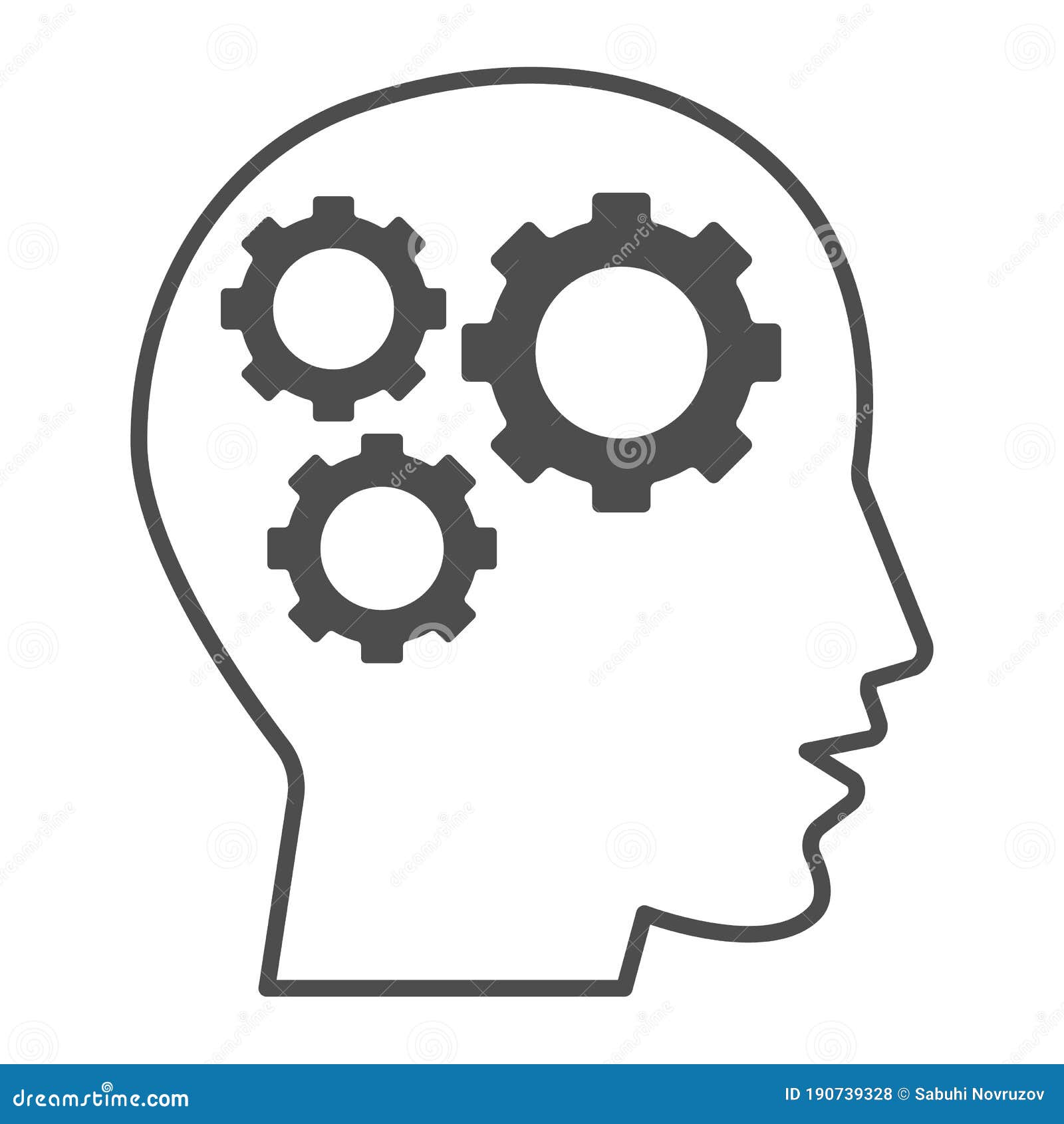 The Mind Head Profile Gears Team Work Mechanical Cartoon Vector ...