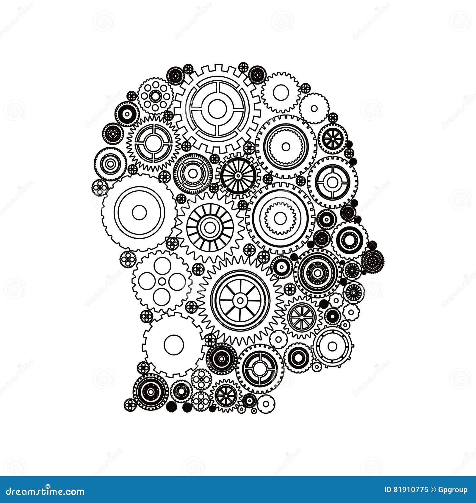 Gears and Human Head Design Stock Illustration - Illustration of gears ...
