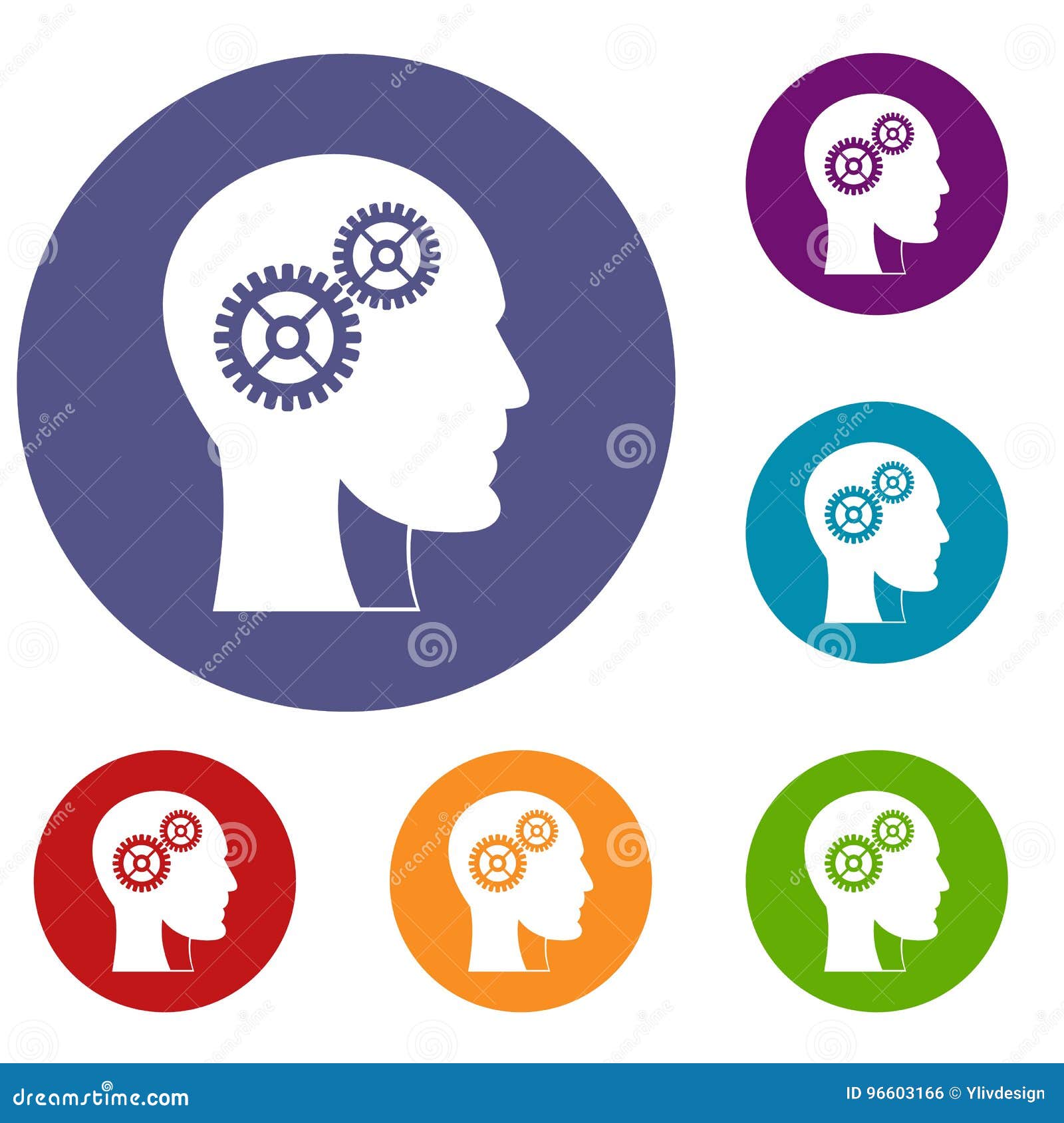 Gears in Human Head Icons Set Stock Vector - Illustration of ...