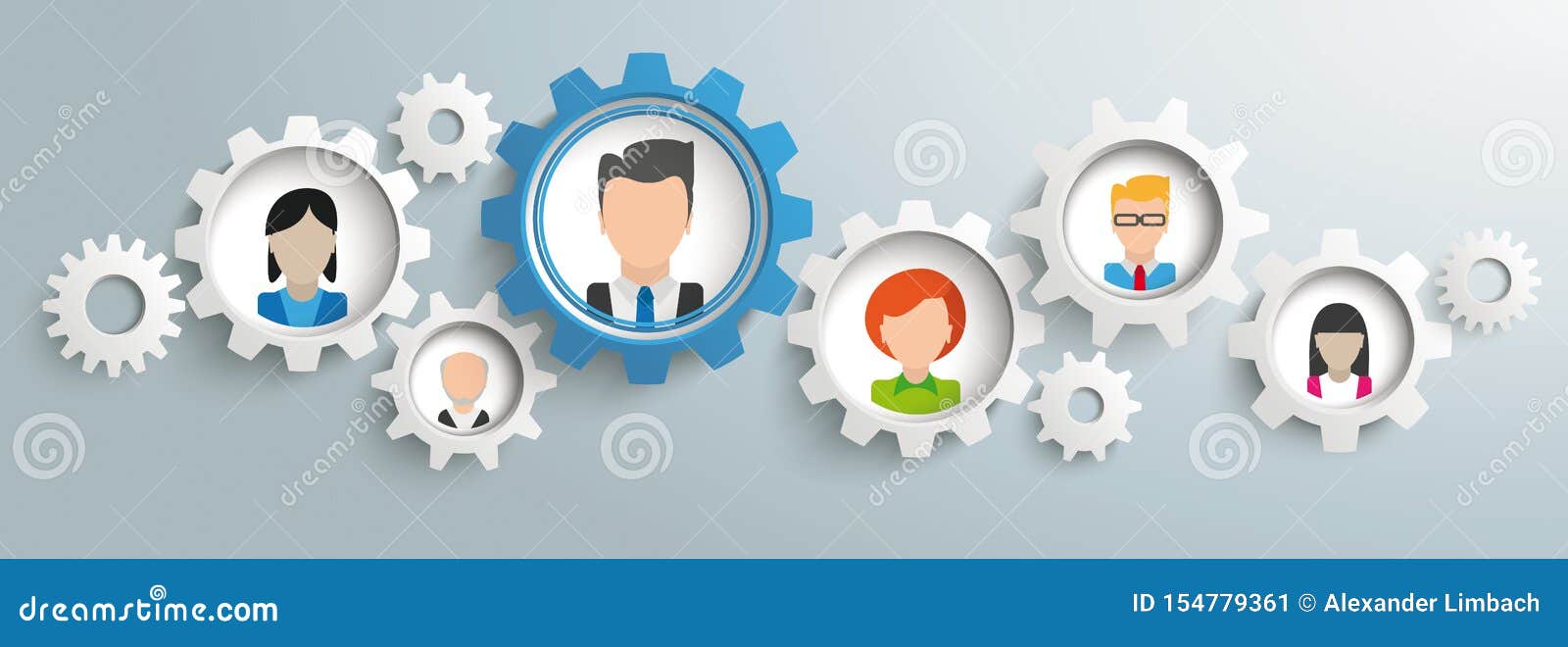 Gears Humans Teamwork Gray Header Stock Vector - Illustration of ...