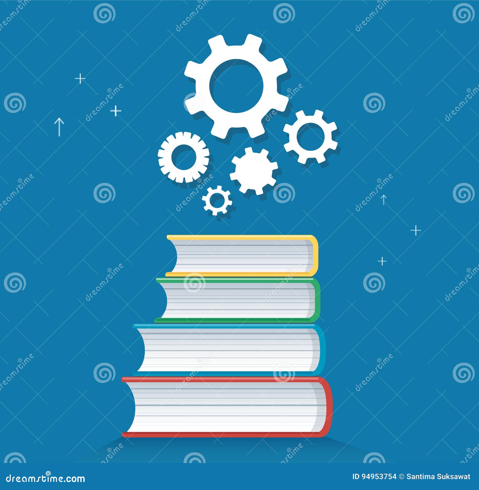 Gears Icon on Books Icon Design Vector Illustration, Education Concepts ...