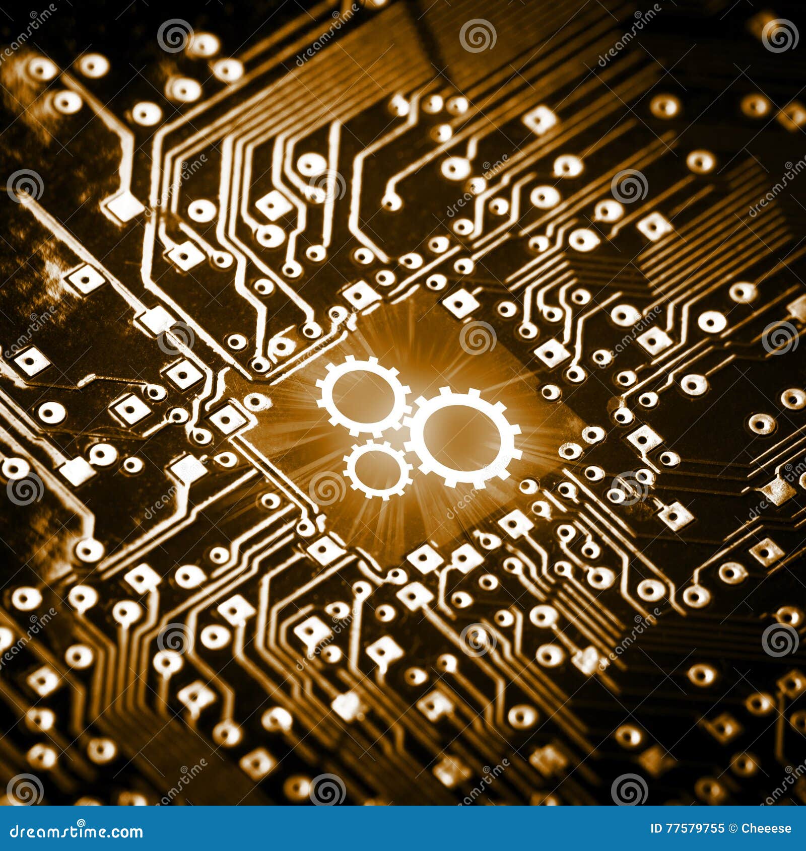 Gears Icon on Computer Chip Stock Image - Image of electricity ...
