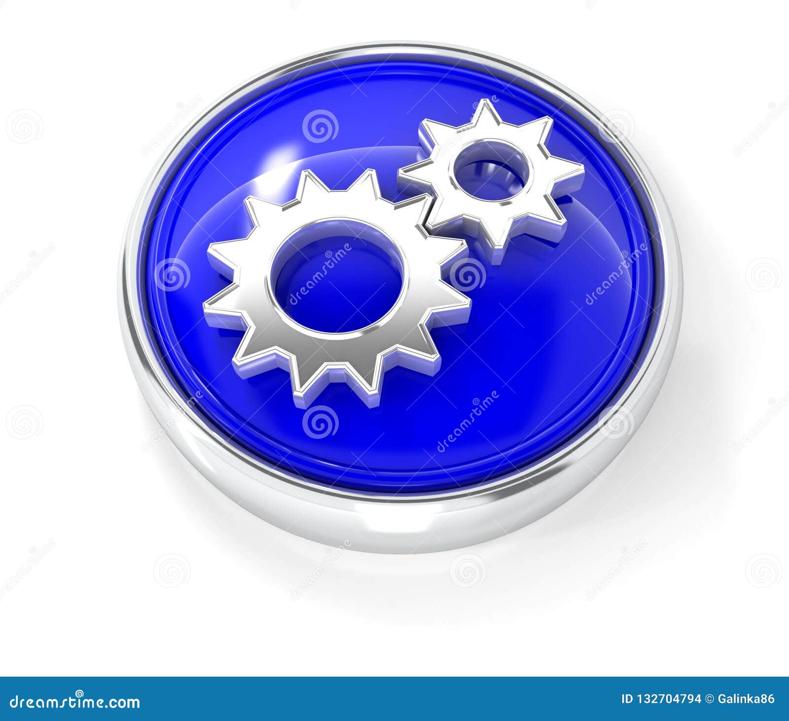 Gears Icon on Glossy Blue Round Button Stock Illustration ...