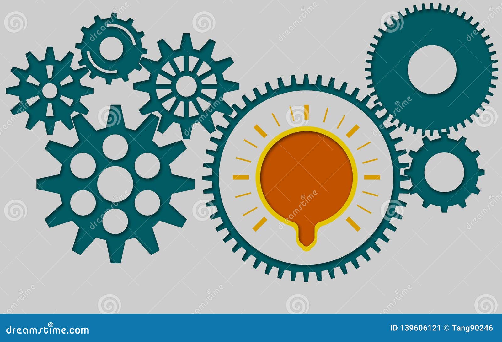 Gears with idea bulb stock illustration. Illustration of brainstorming ...