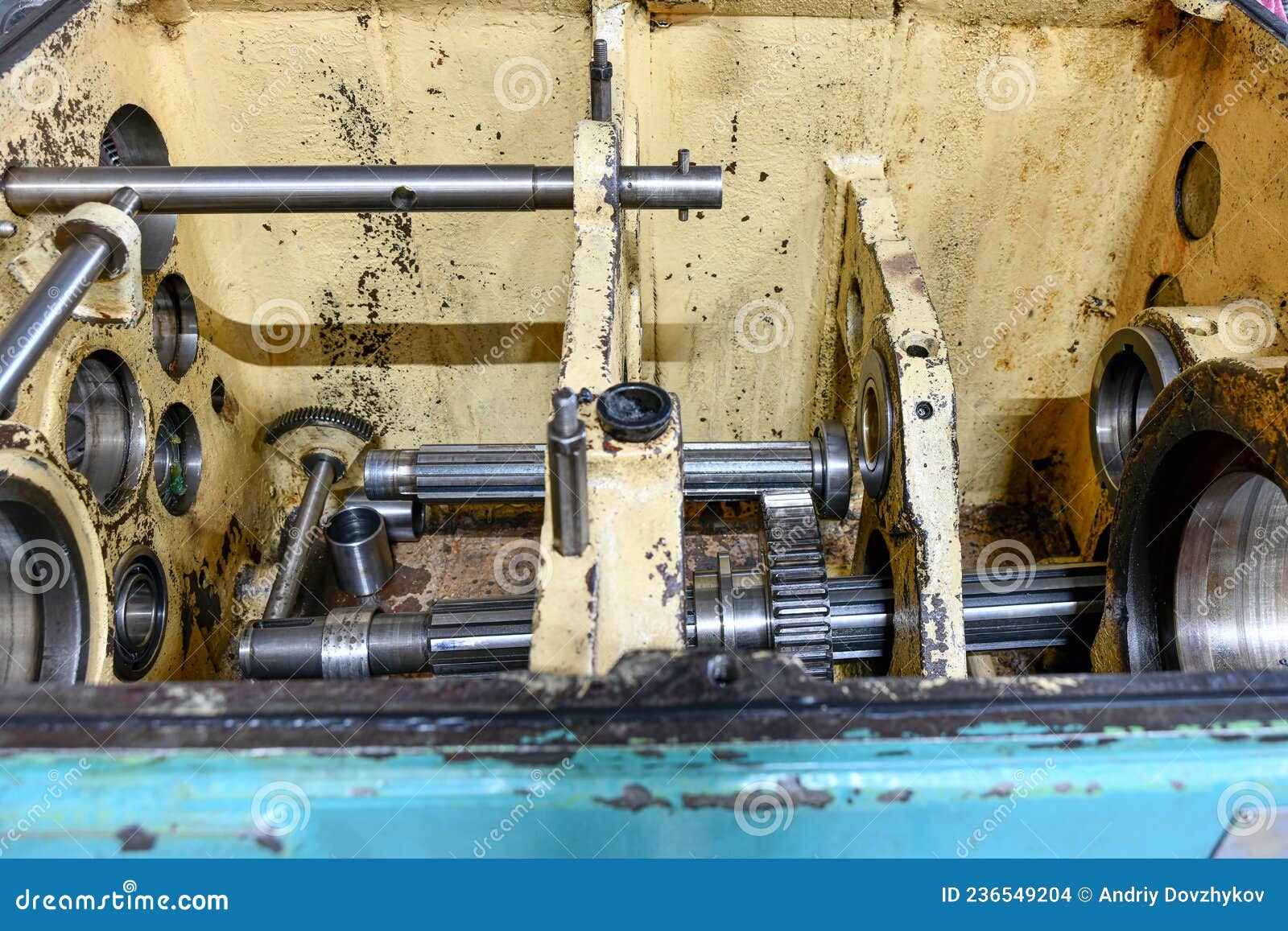 Gears and Indexing Discs Inside the Gearbox of a Metal Cutting Machine ...