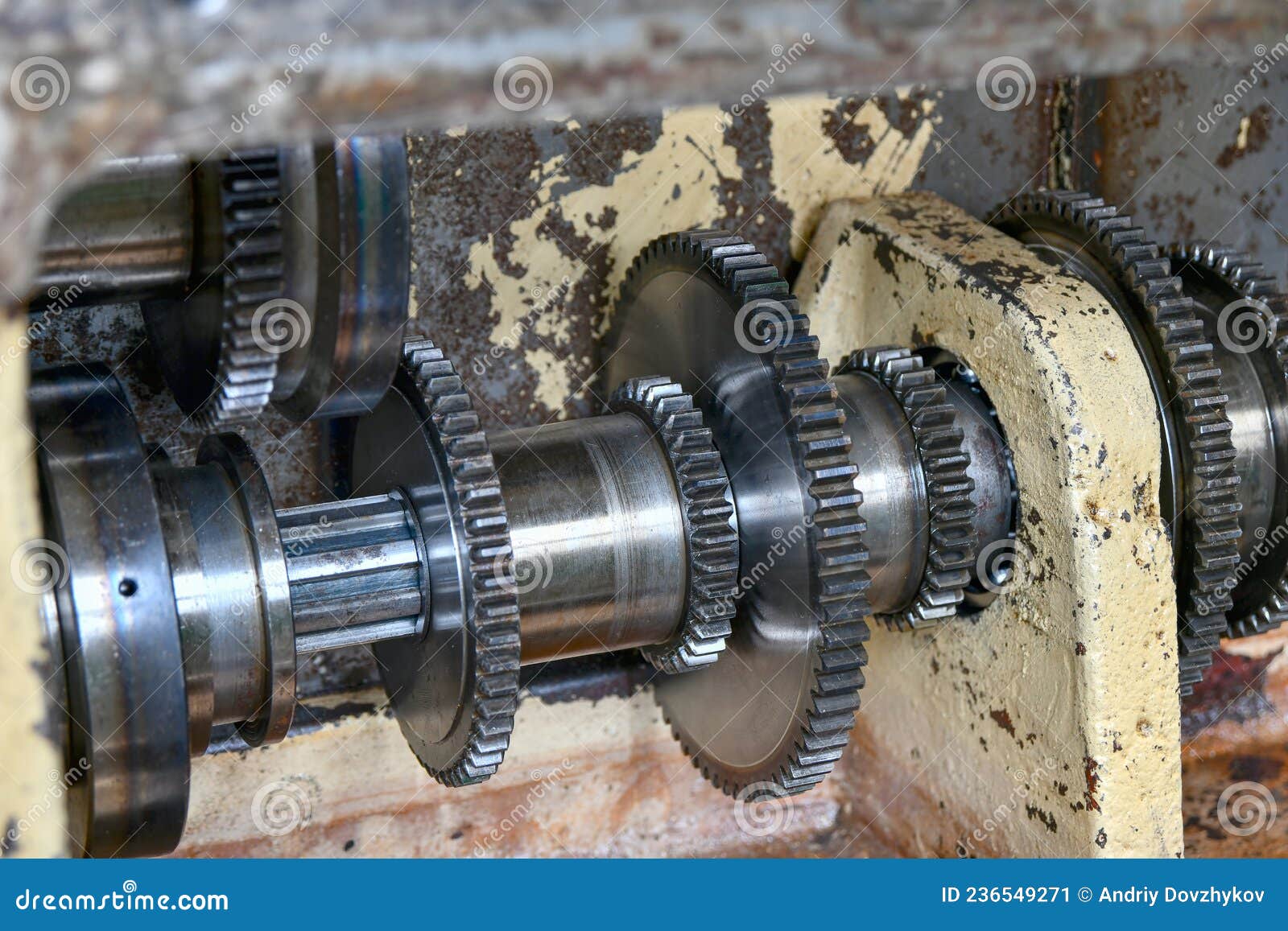 Gears and Indexing Discs Inside the Gearbox of a Metal Cutting Machine ...
